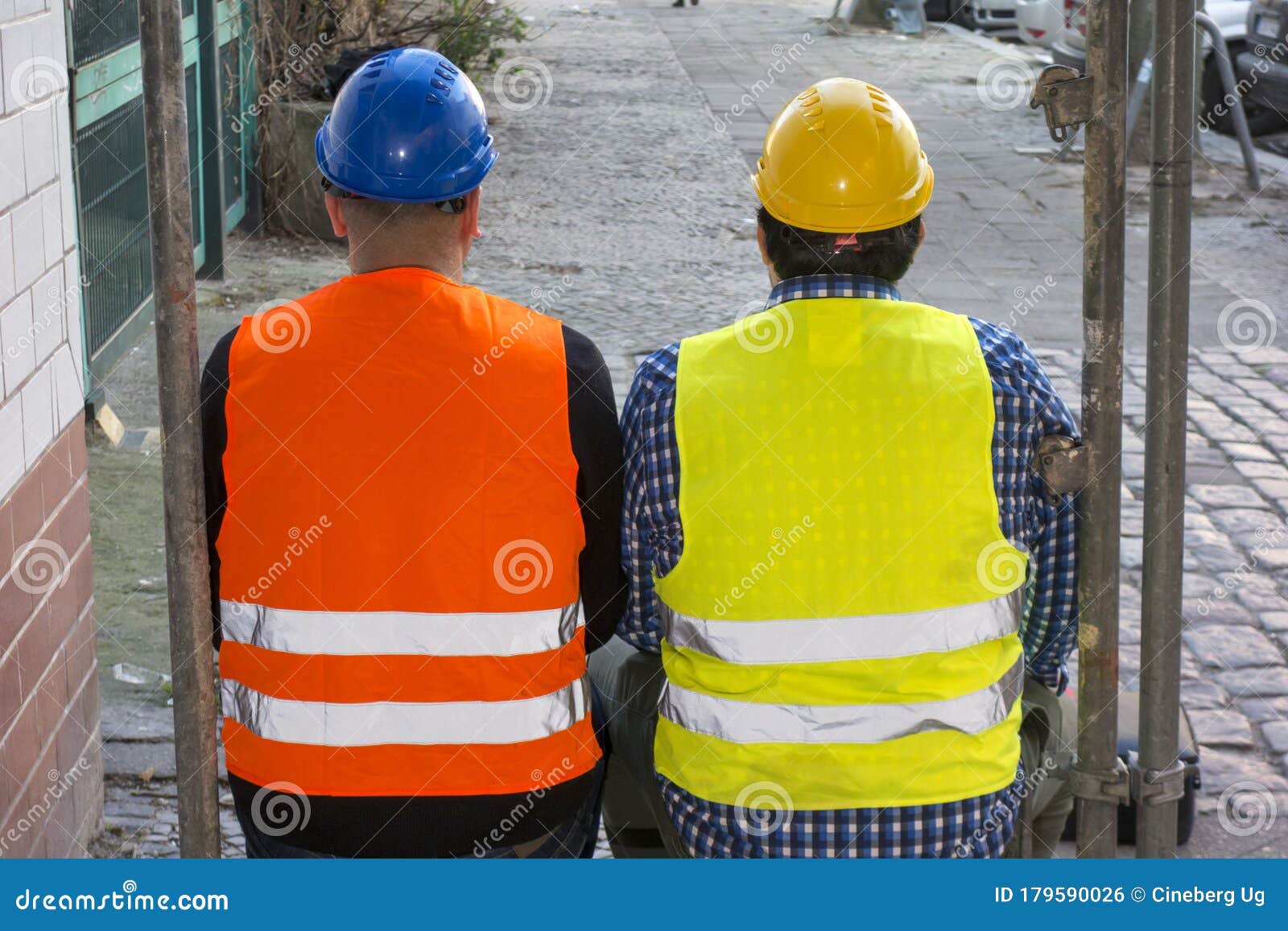 Back Turned Construction Workers Looking Straight before Them Stock ...