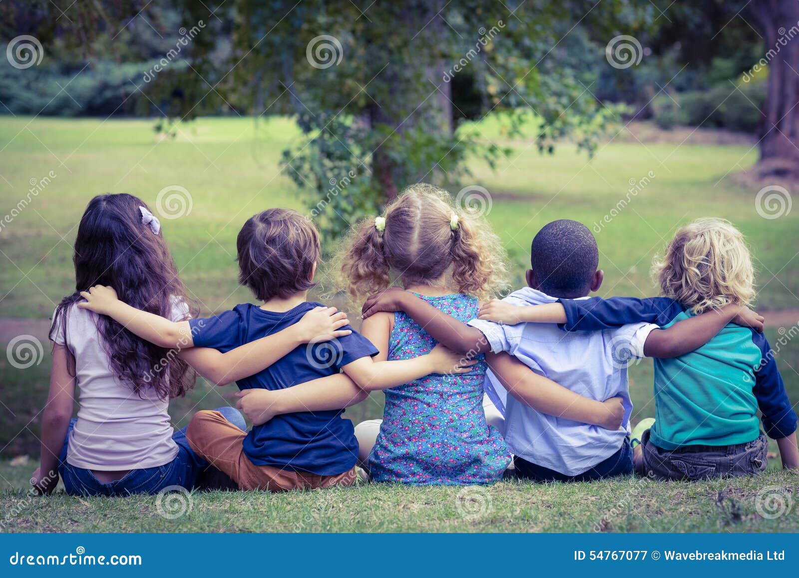 Back Turned Sitting Children in the Park Stock Image - Image of friend ...