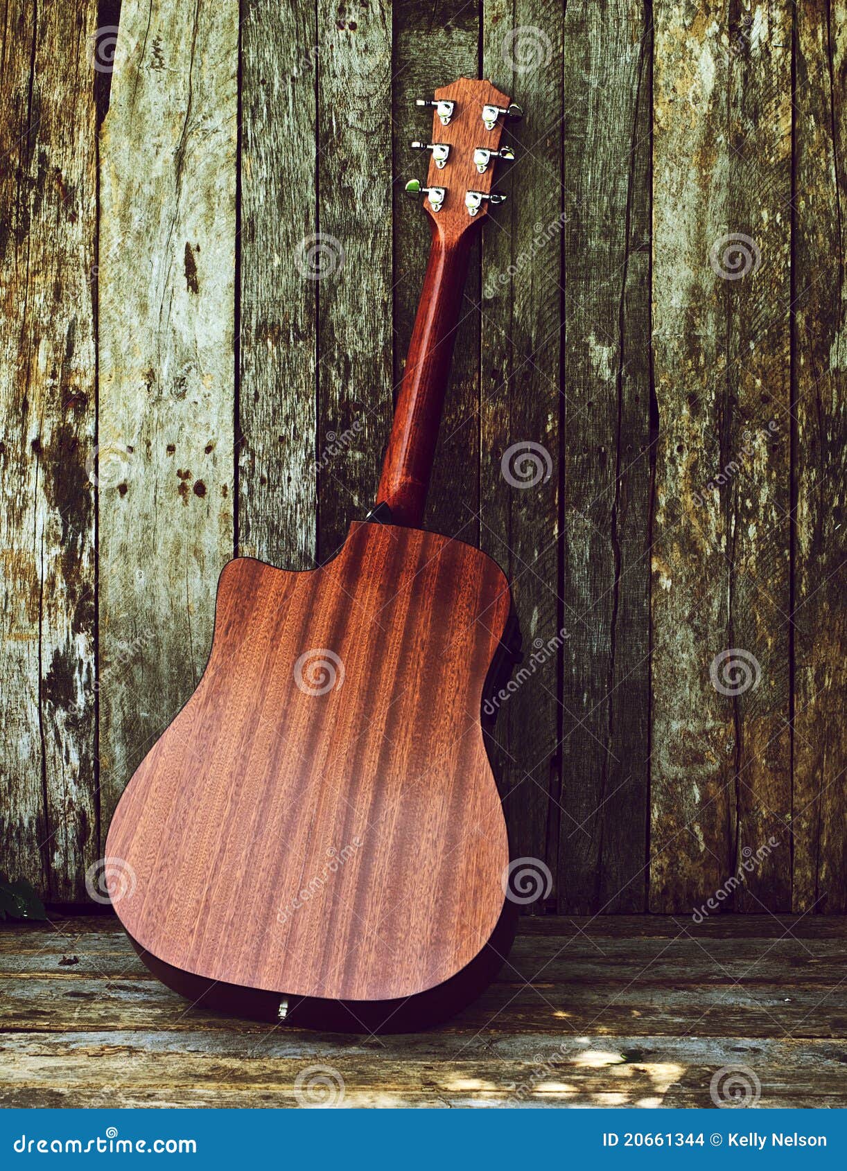 Back View Acoustic Guitar on Wood. Stock Photo - Image of body, close ...