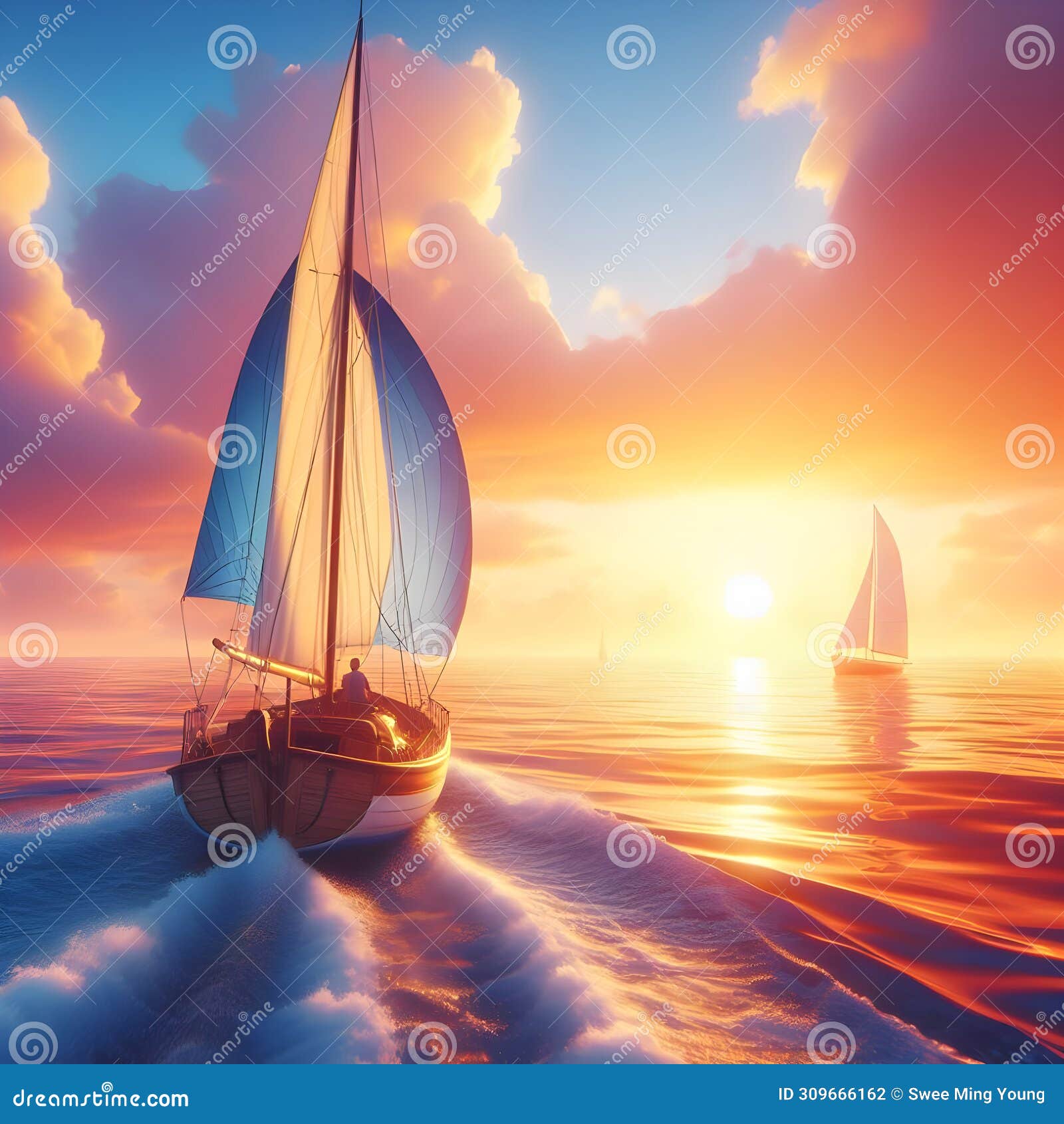 Back View Action Images of a Small Boat on a River Sailing into the ...