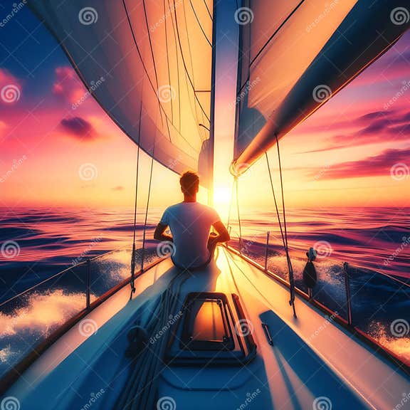 Back View Action Images of a Small Boat on a River Sailing into the ...