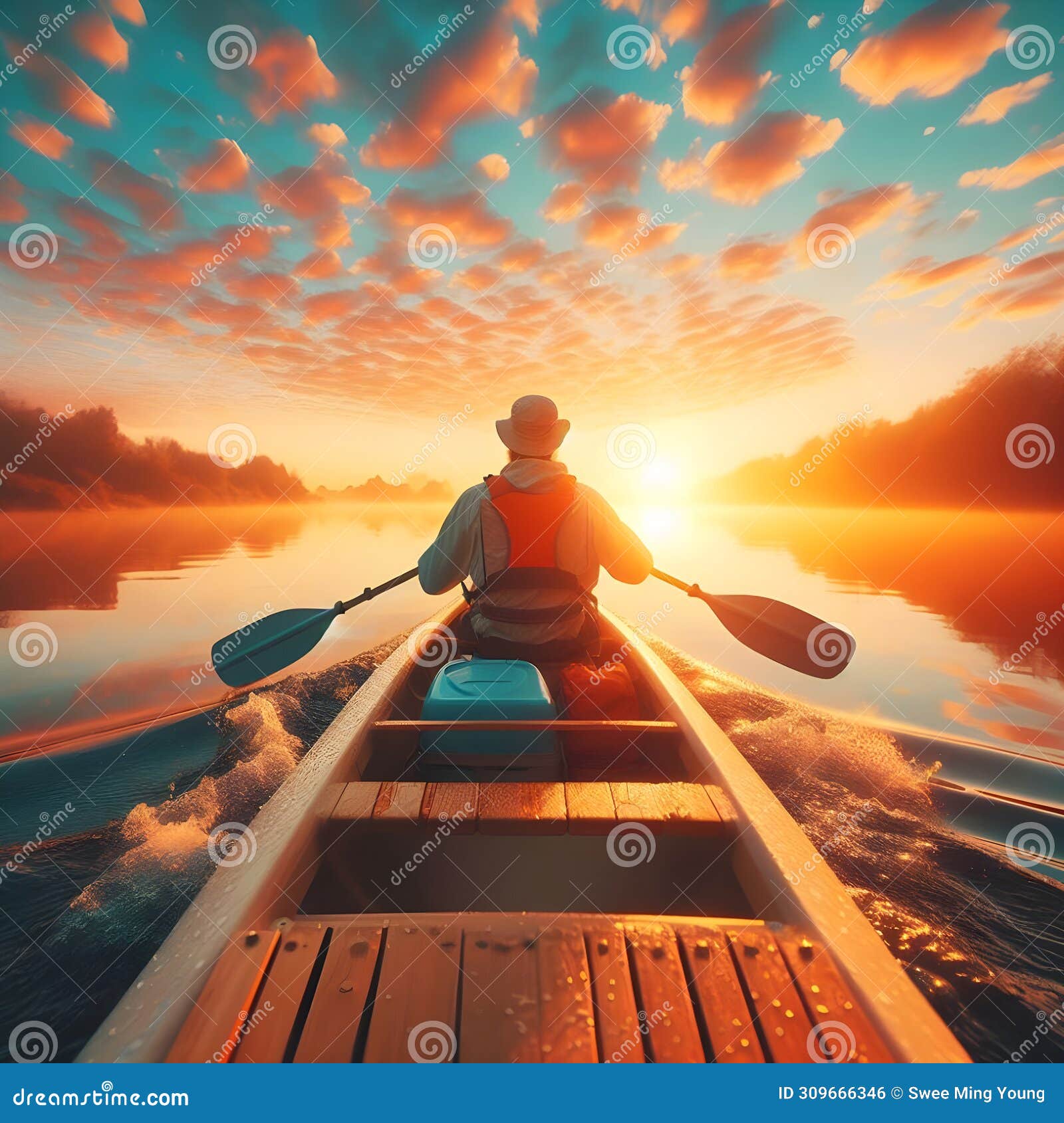 Back View Action Images of a Small Boat on a River Sailing into the ...