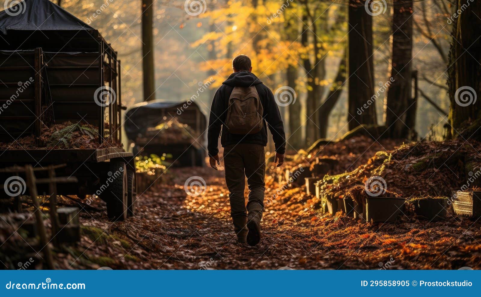 Back View Adventurous Soul Guy Exploring Woodland Stock Image - Image ...