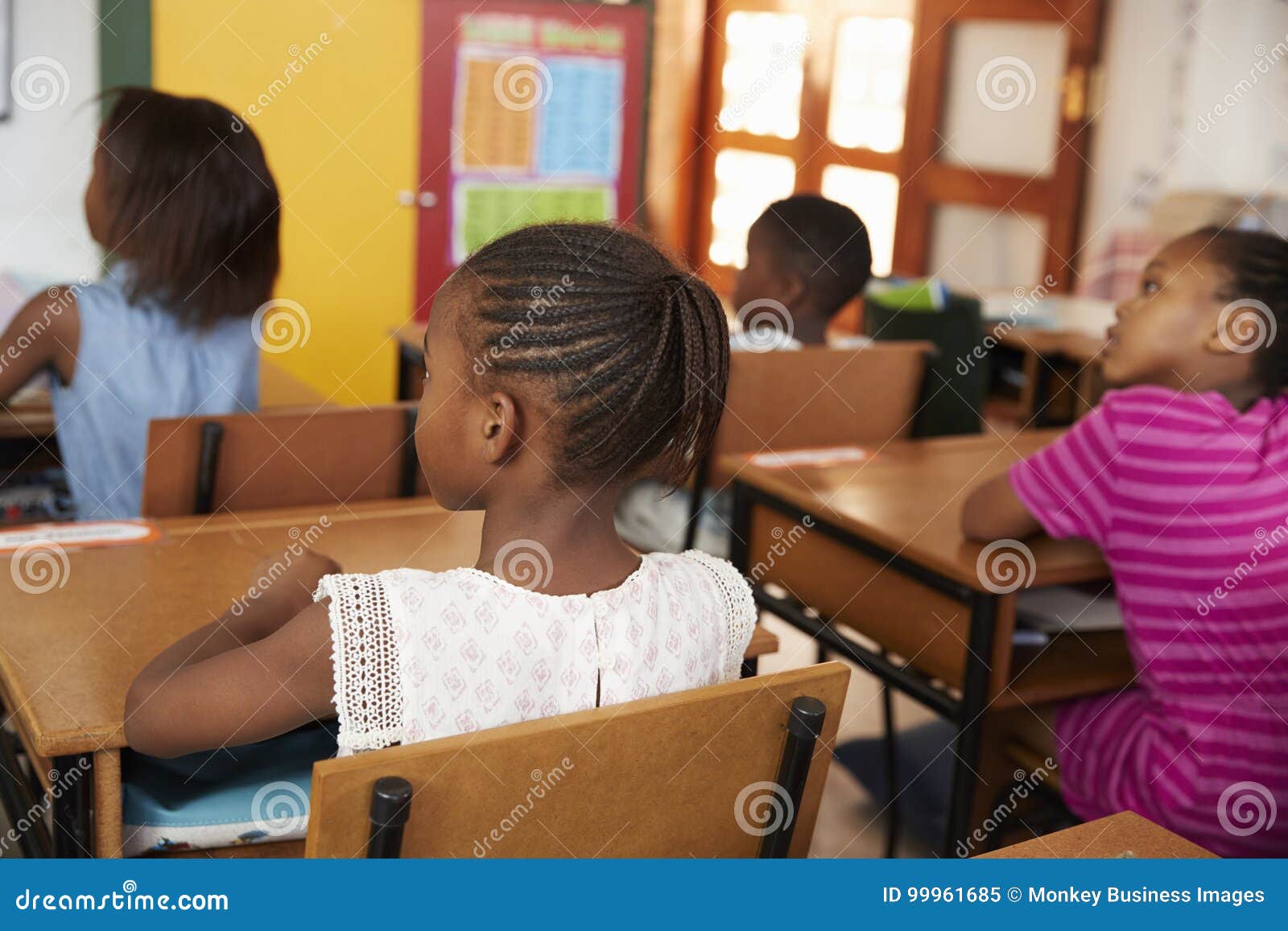 Back View of African Kids in an Elementary School Class Stock Image ...