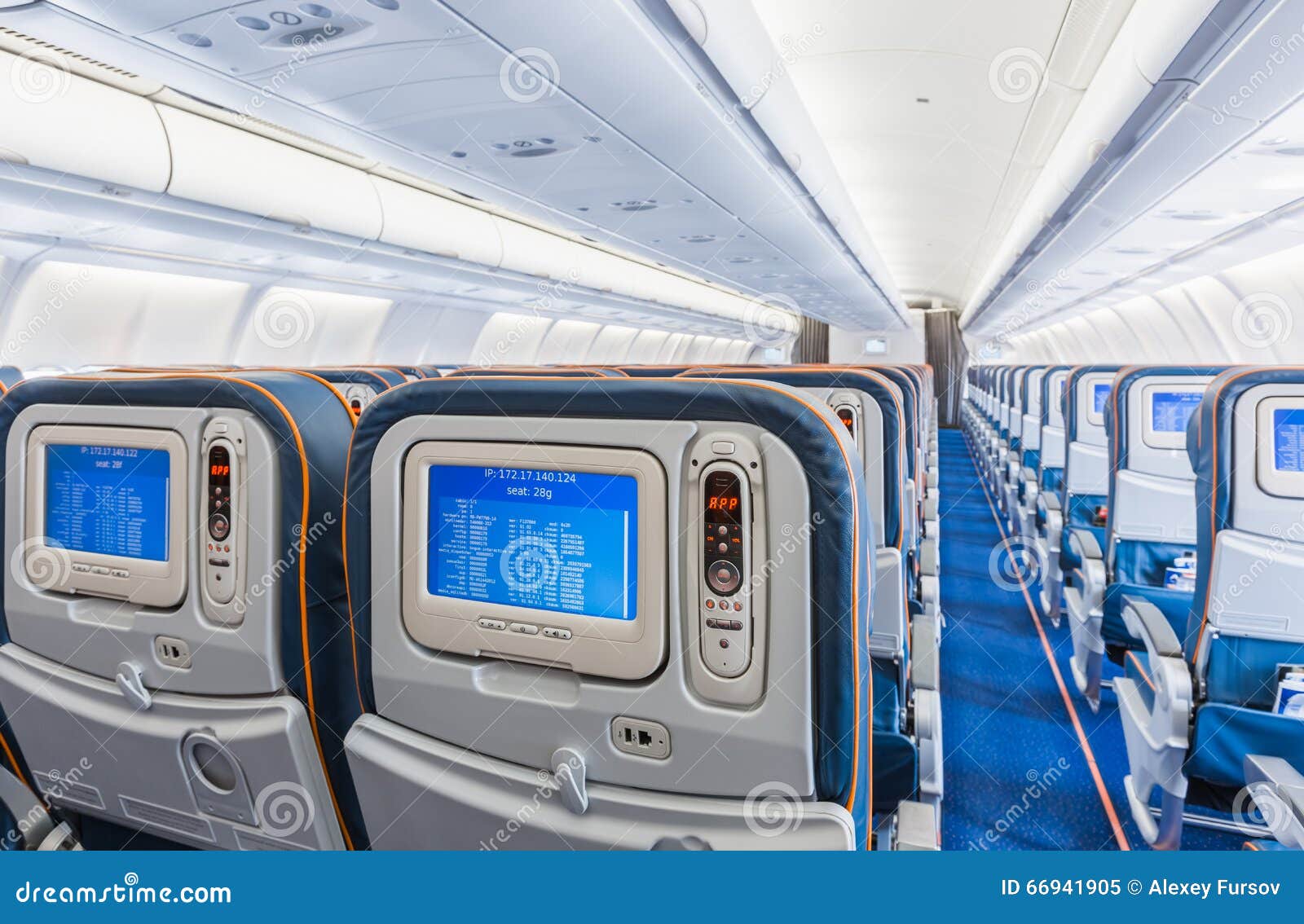 Back View of Airplane Interior Stock Image - Image of journey, indoors ...