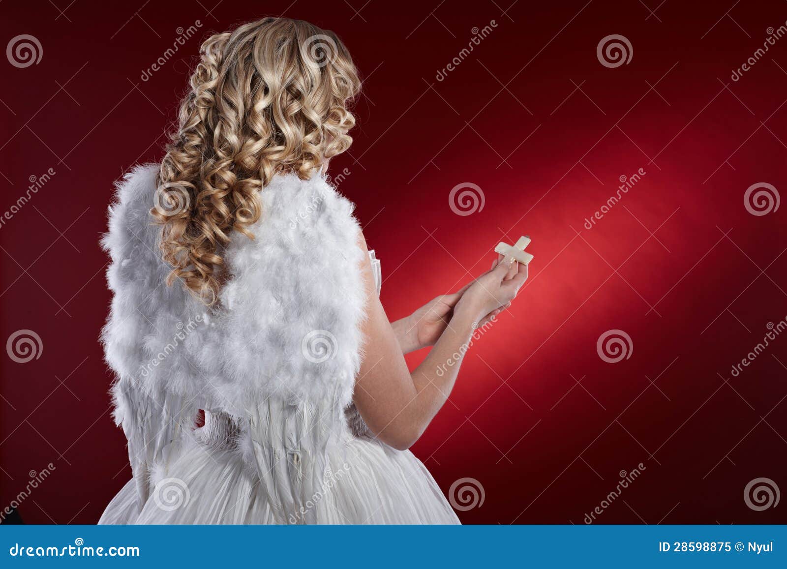 Back View of Angel with Crucifix Stock Image - Image of cross ...