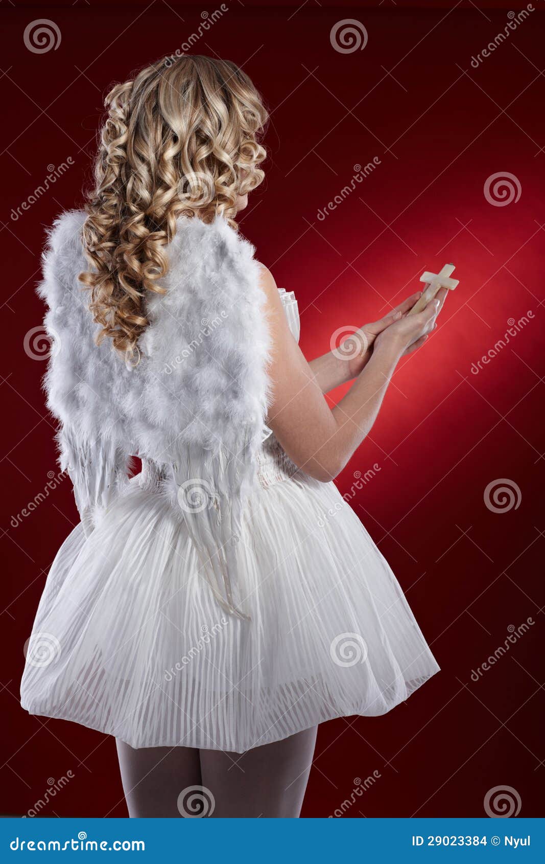 Back View of Angel with Crucifix Stock Photo - Image of feathers, cross ...