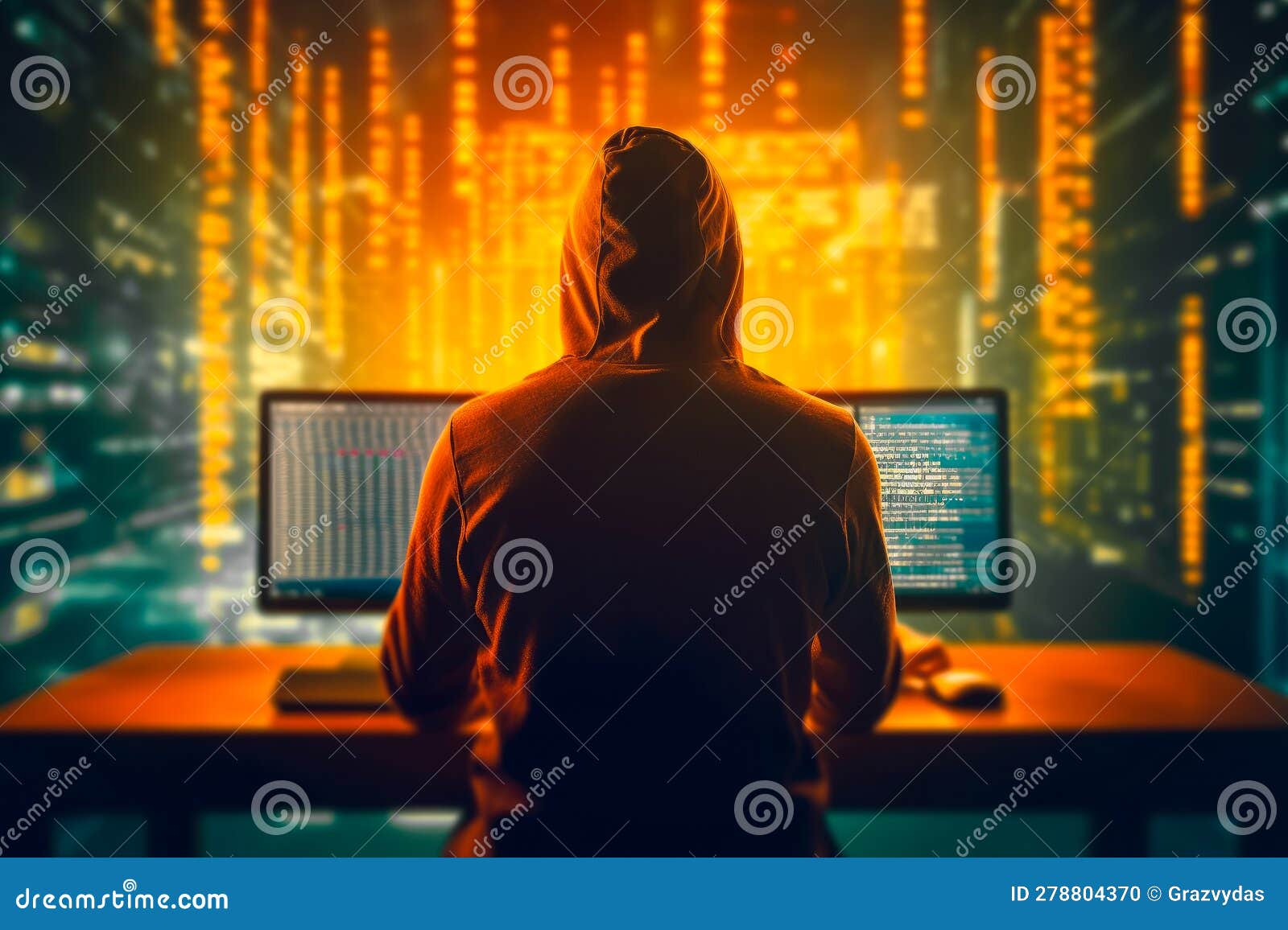 Back View of Anonymous Hacker with a Hoodie.AI Generated Stock ...