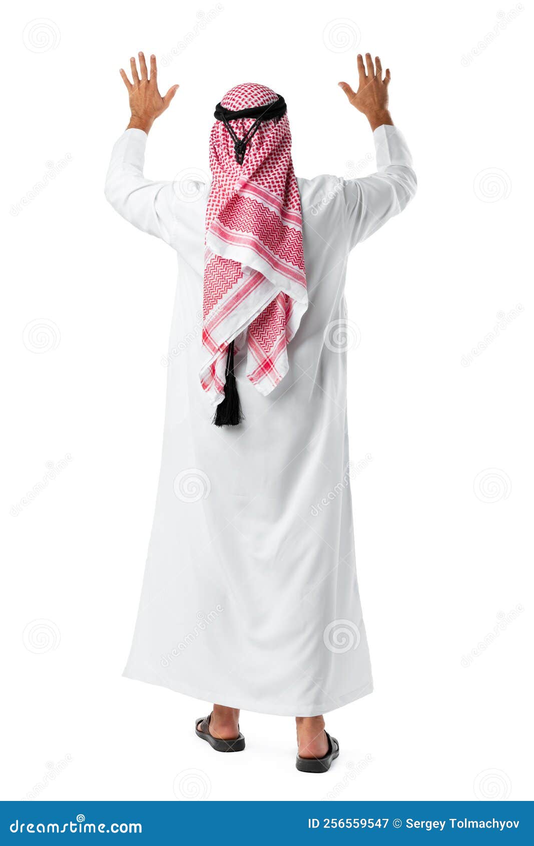 Back View of an Arab Man Standing on White Isolated Background Stock ...