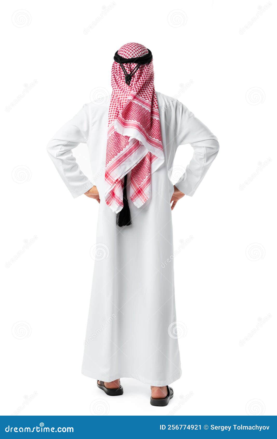Back View of an Arab Man Standing on White Isolated Background Stock ...