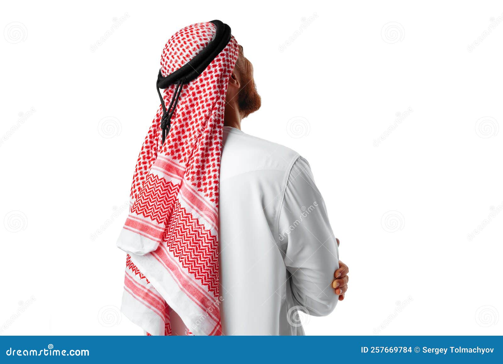 Back View of an Arab Man Standing on White Isolated Background Stock ...