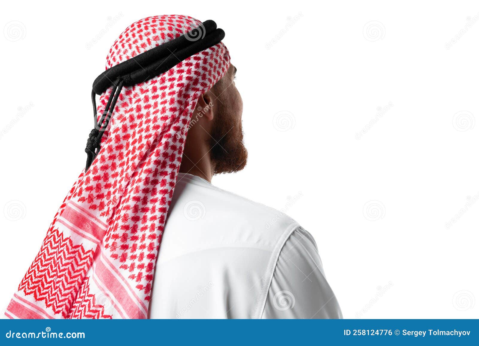 Back View of an Arab Man Standing on White Isolated Background Stock ...