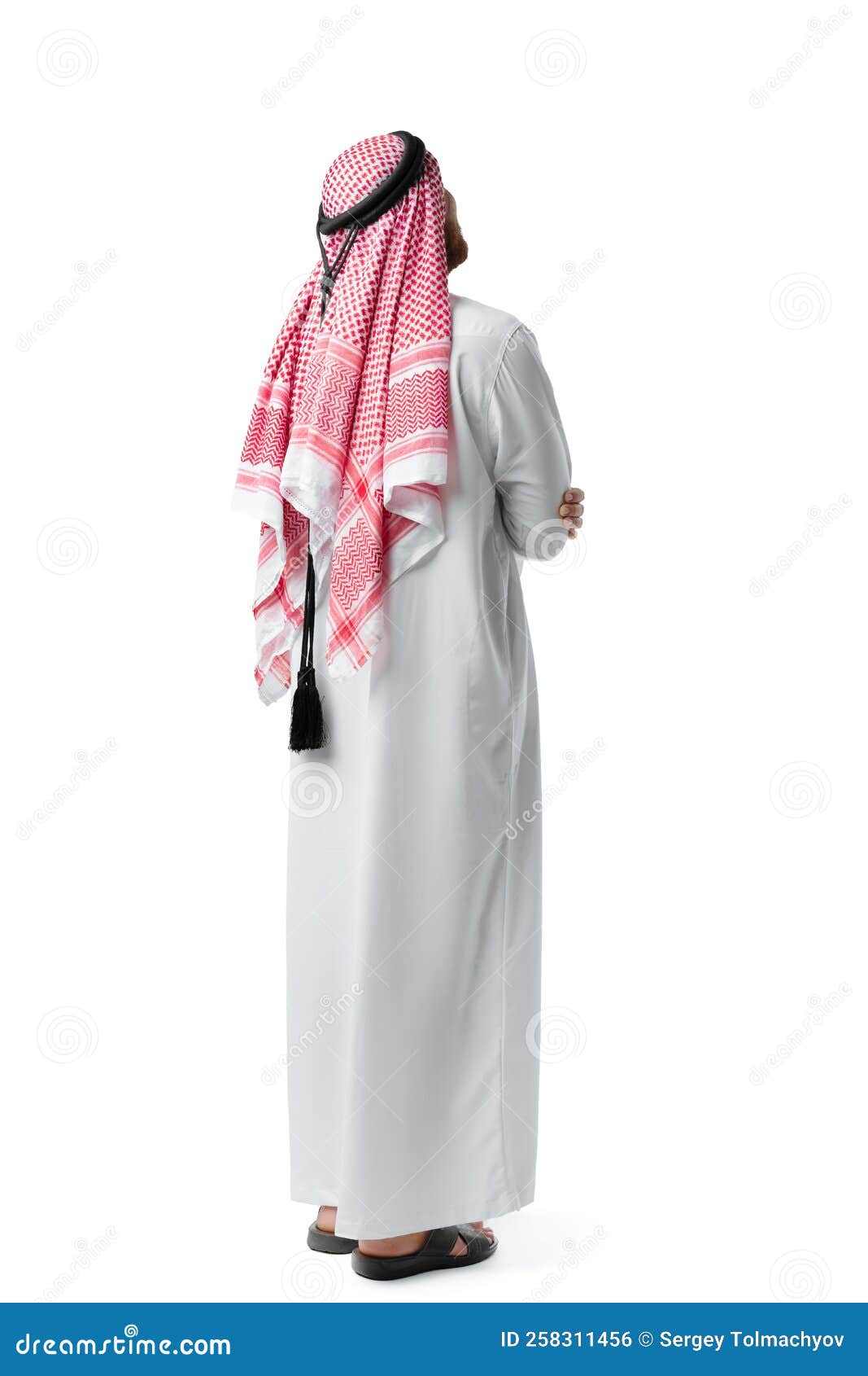 Back View of an Arab Man Standing on White Isolated Background Stock ...