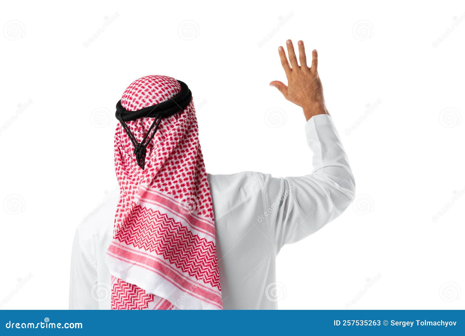 Back View of an Arab Man Standing on White Isolated Background Stock ...