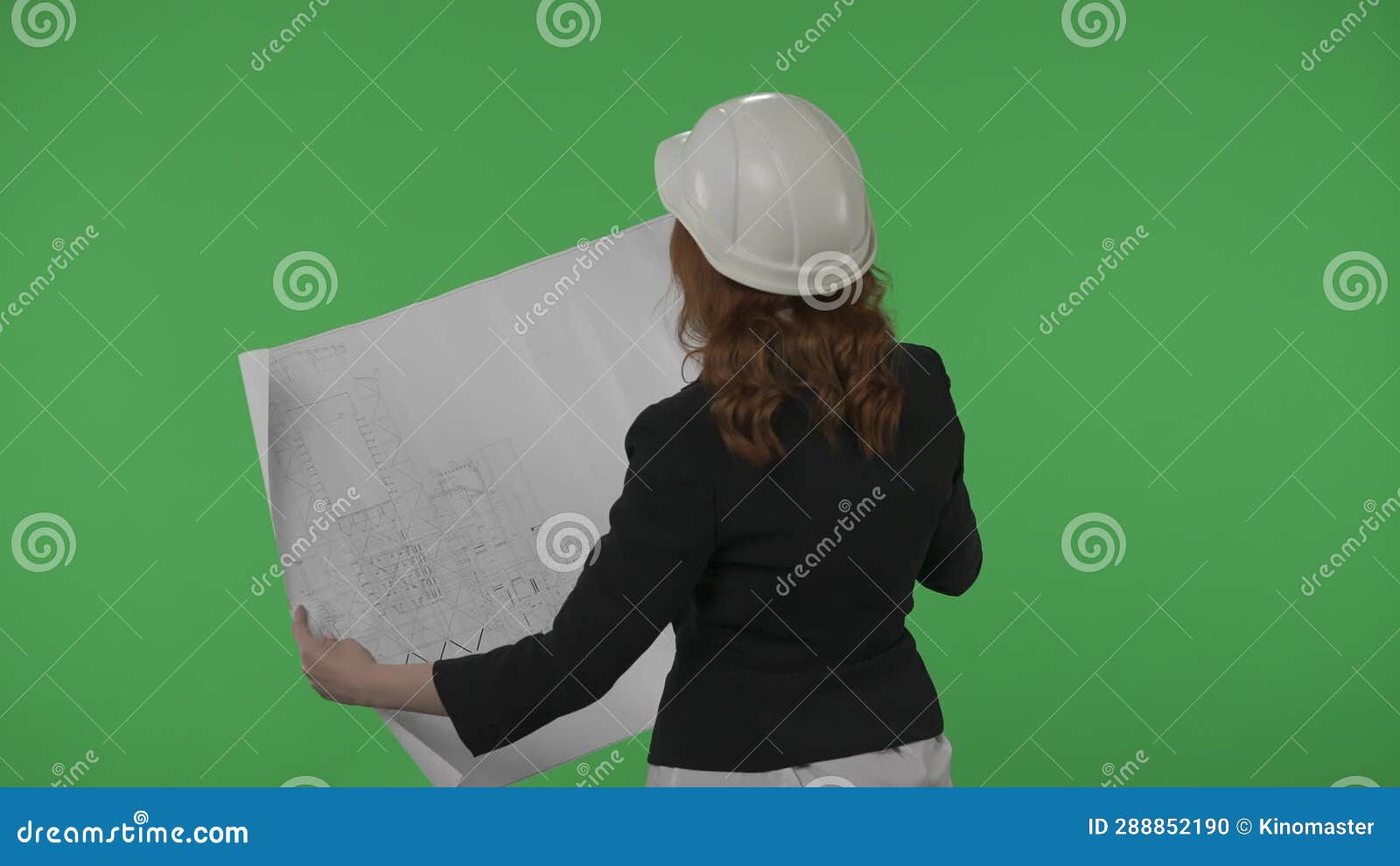 Back View of an Architect Woman Holding a Plan of a Building in Her ...
