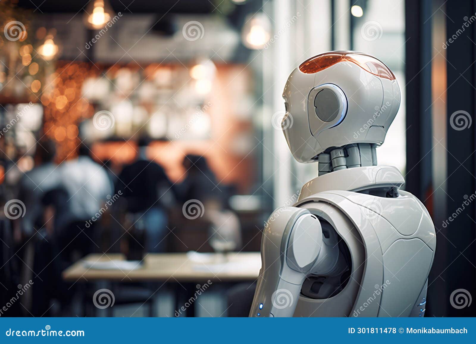 Back View of Artificial Intelligence Robot Working As Waiter in ...