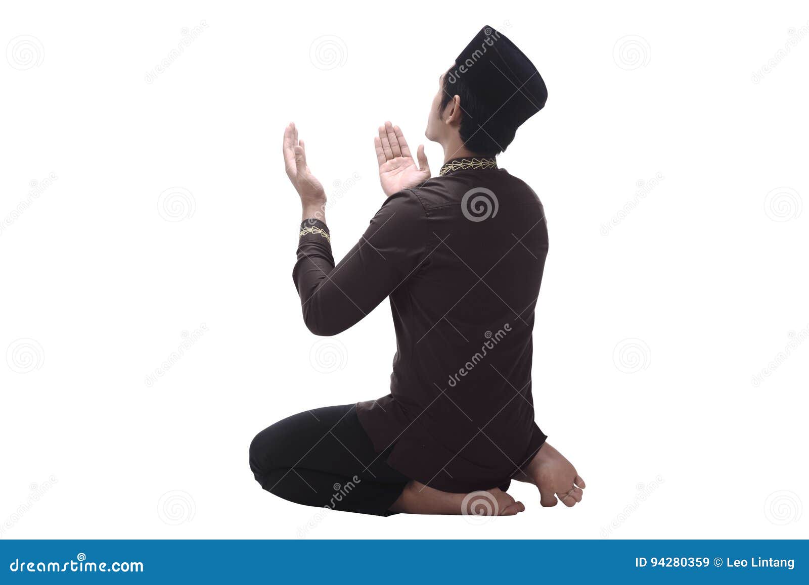 Back View of Asian Muslim Man with Cap Praying Stock Image - Image of ...