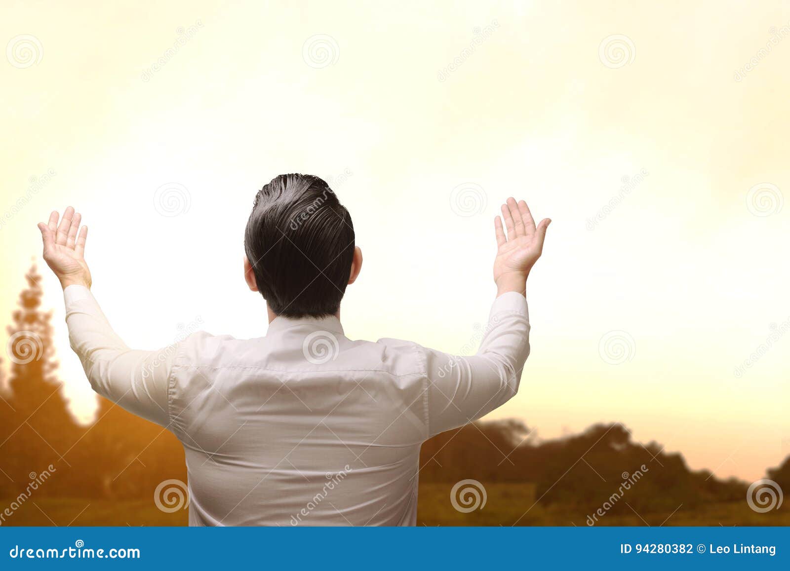 Back View of Asian Muslim Man Raising Hand and Praying Stock Photo ...