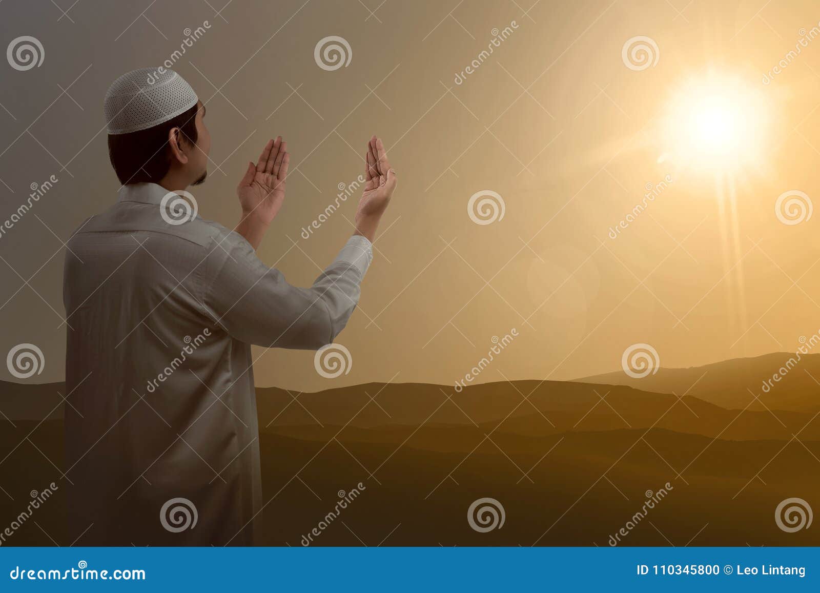 Back View of Asian Muslim Raising Hand and Praying Stock Photo - Image ...
