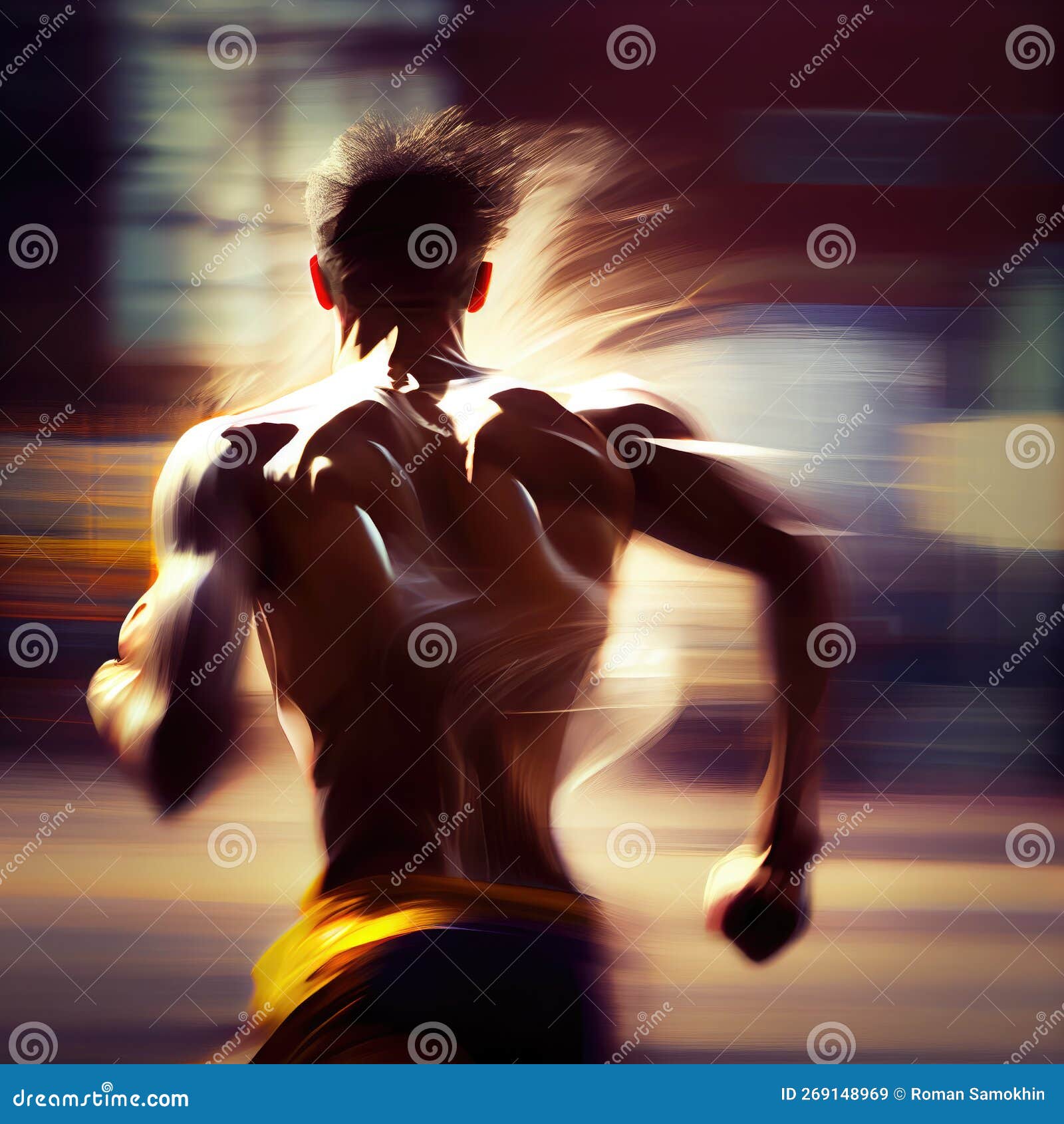 Back View of Athletic Runner with Motion Blur on a City Street Stock ...