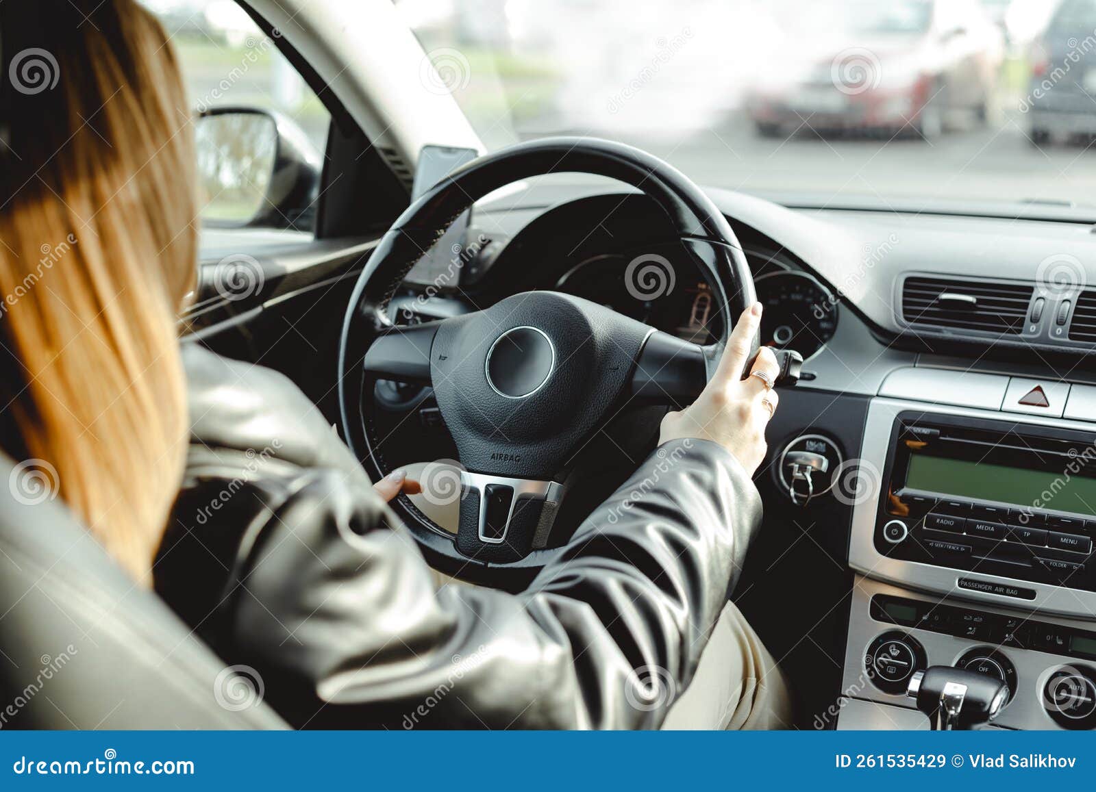 Back View of an Attractive Woman while Driving a Car Stock Image ...