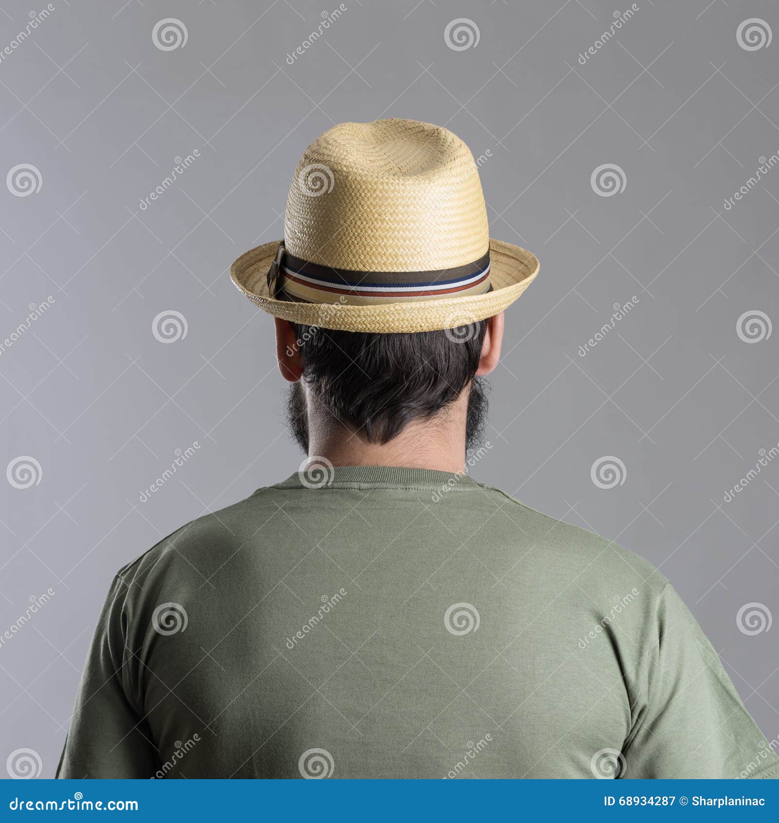 Back View of Bearded Man with Straw Hat Looking Away Stock Image ...