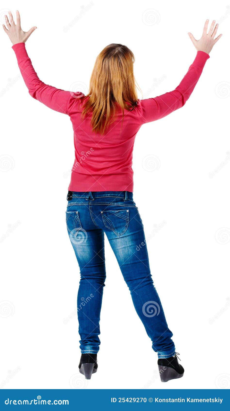 Back View of of Beautiful Brunette Woman in Jeans. Stock Photo - Image ...