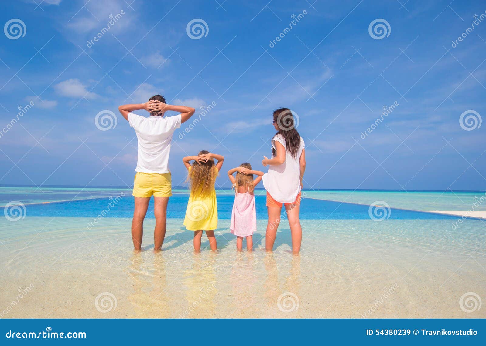 Back View of Beautiful Family on a Beach during Stock Image - Image of ...
