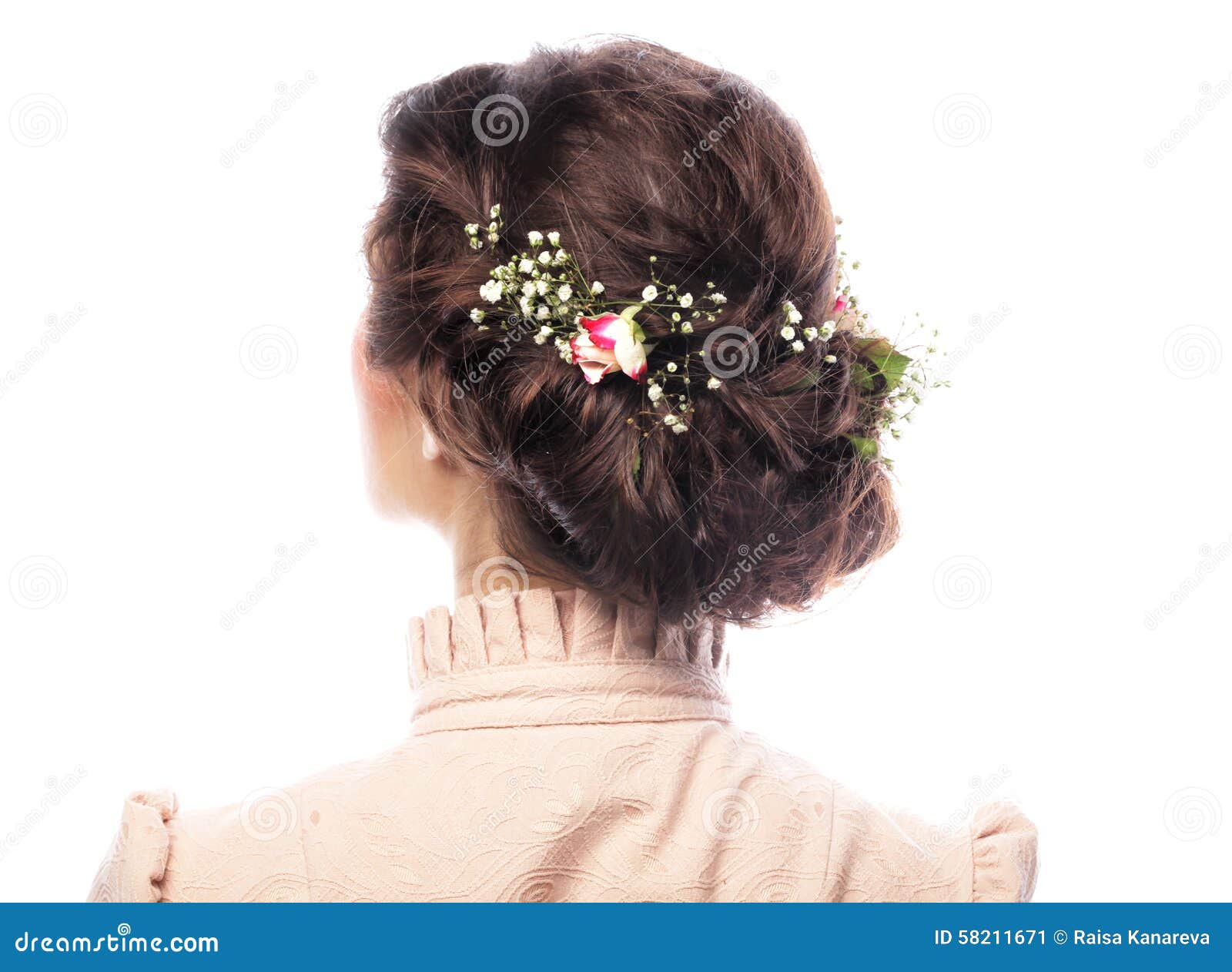 Back View of Beautiful Haircut with Small Flowers Stock Image - Image ...