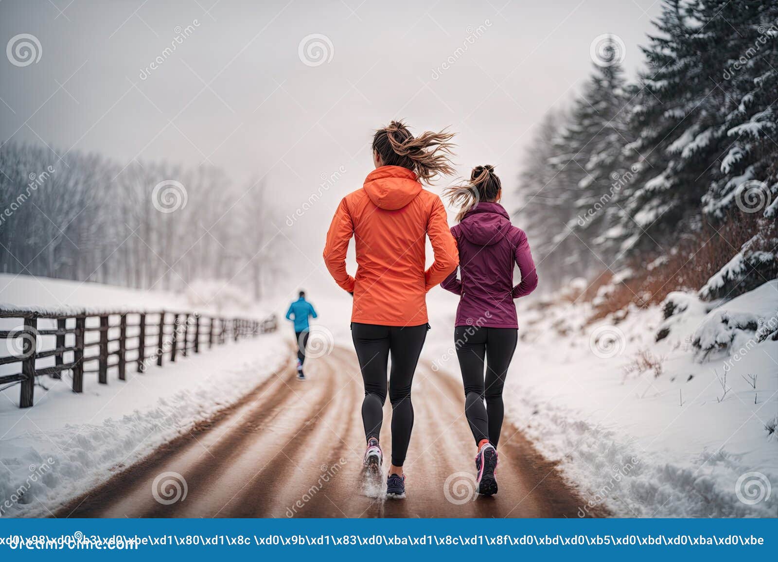 Back View Beautiful Happy Active Runner Girl Jogging in Winter. Ai ...