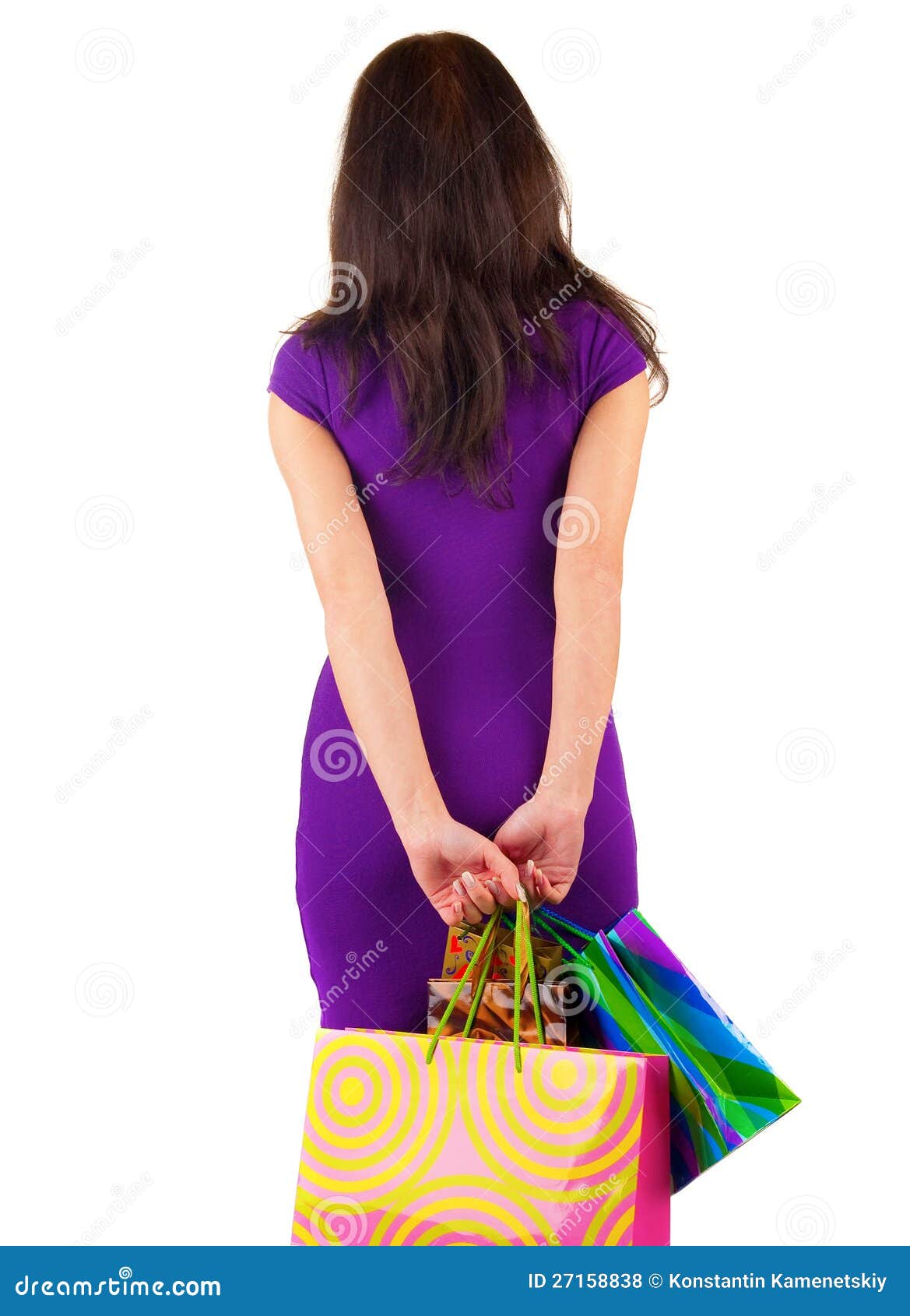 Back View of Beautiful Woman with Shoping Bags Looking Stock Photo ...