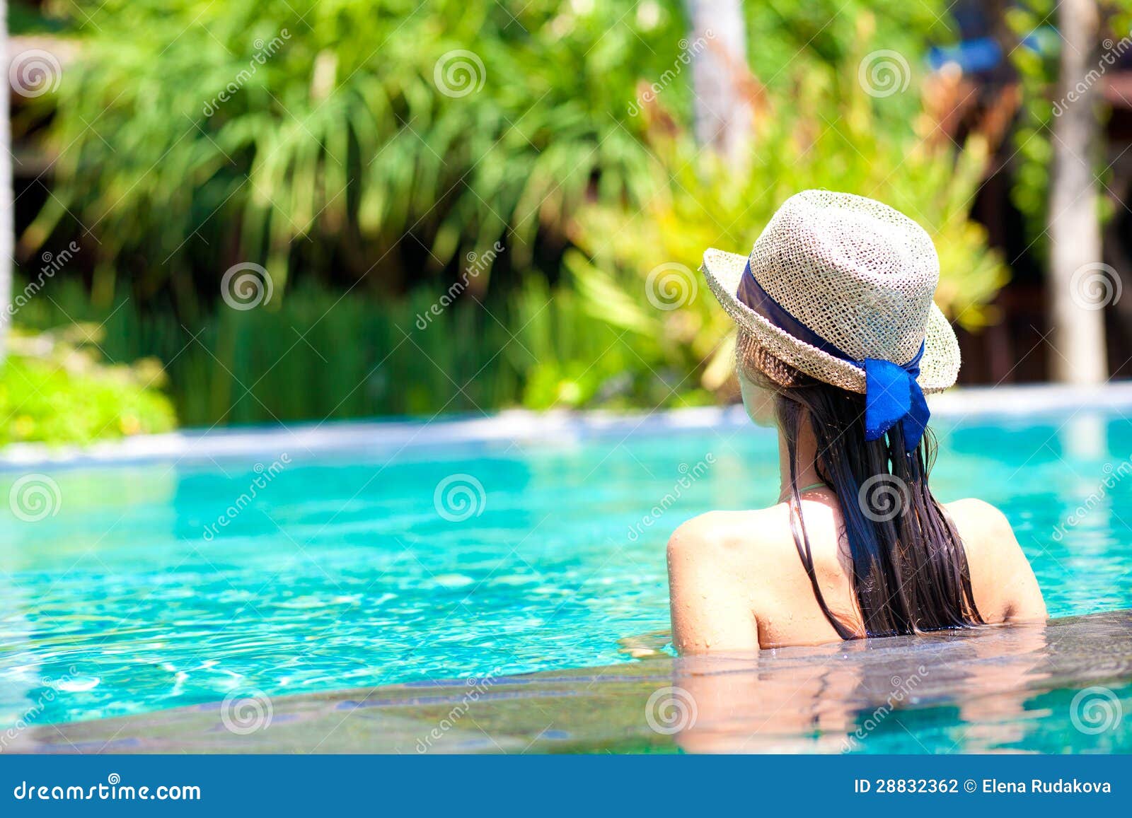 Back View of Beautiful Woman in Straw Hat in Stock Photo - Image of ...