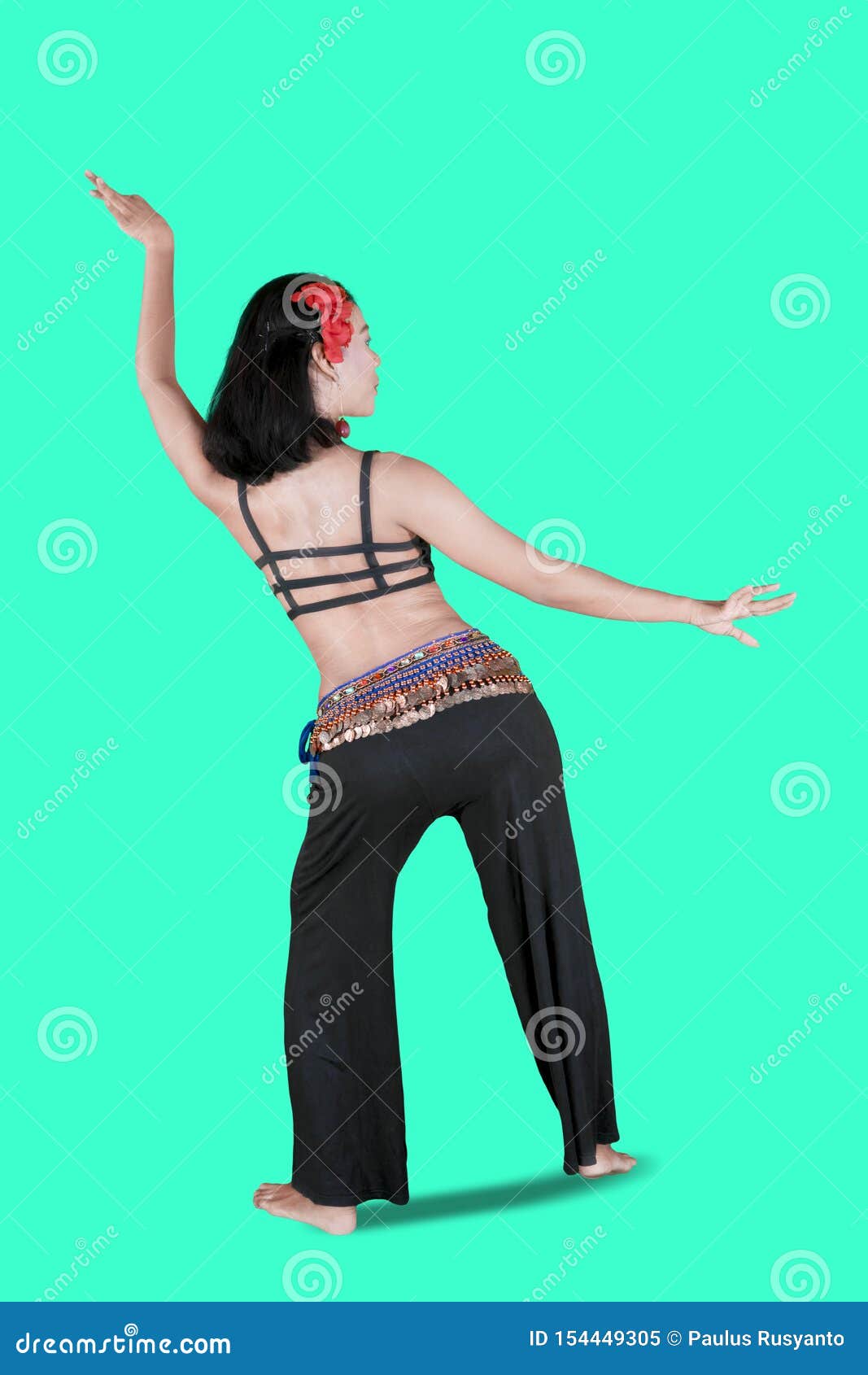 Back View of Belly Dancer Doing Dance Exercises Stock Image - Image of ...