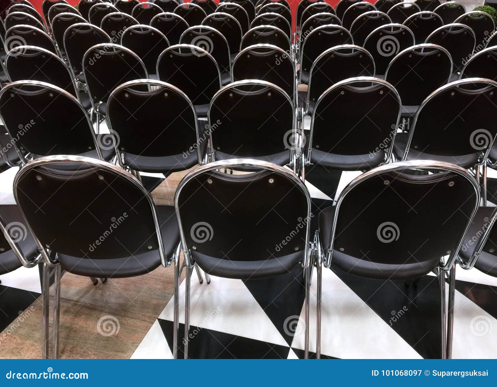 Back View of Black Chairs in Row Stock Image - Image of theater, design ...