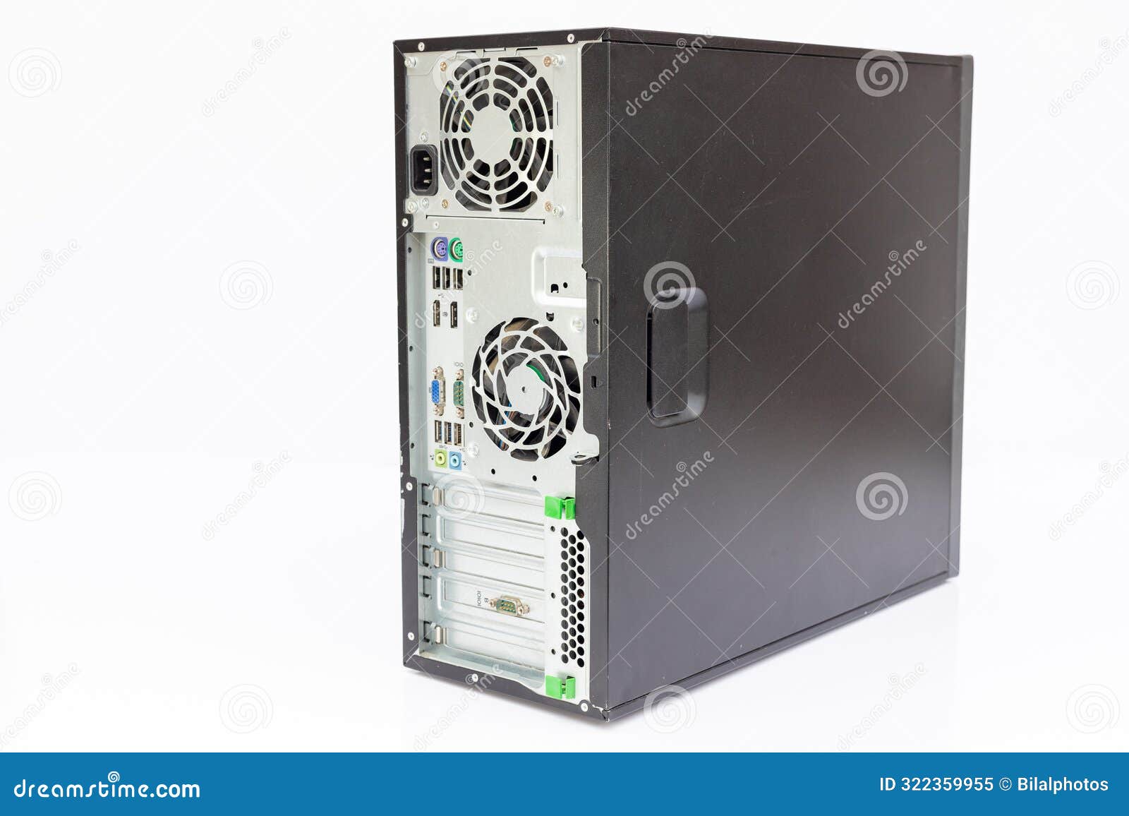 Back View of Black Desktop Tower Isolated on White Background Stock ...