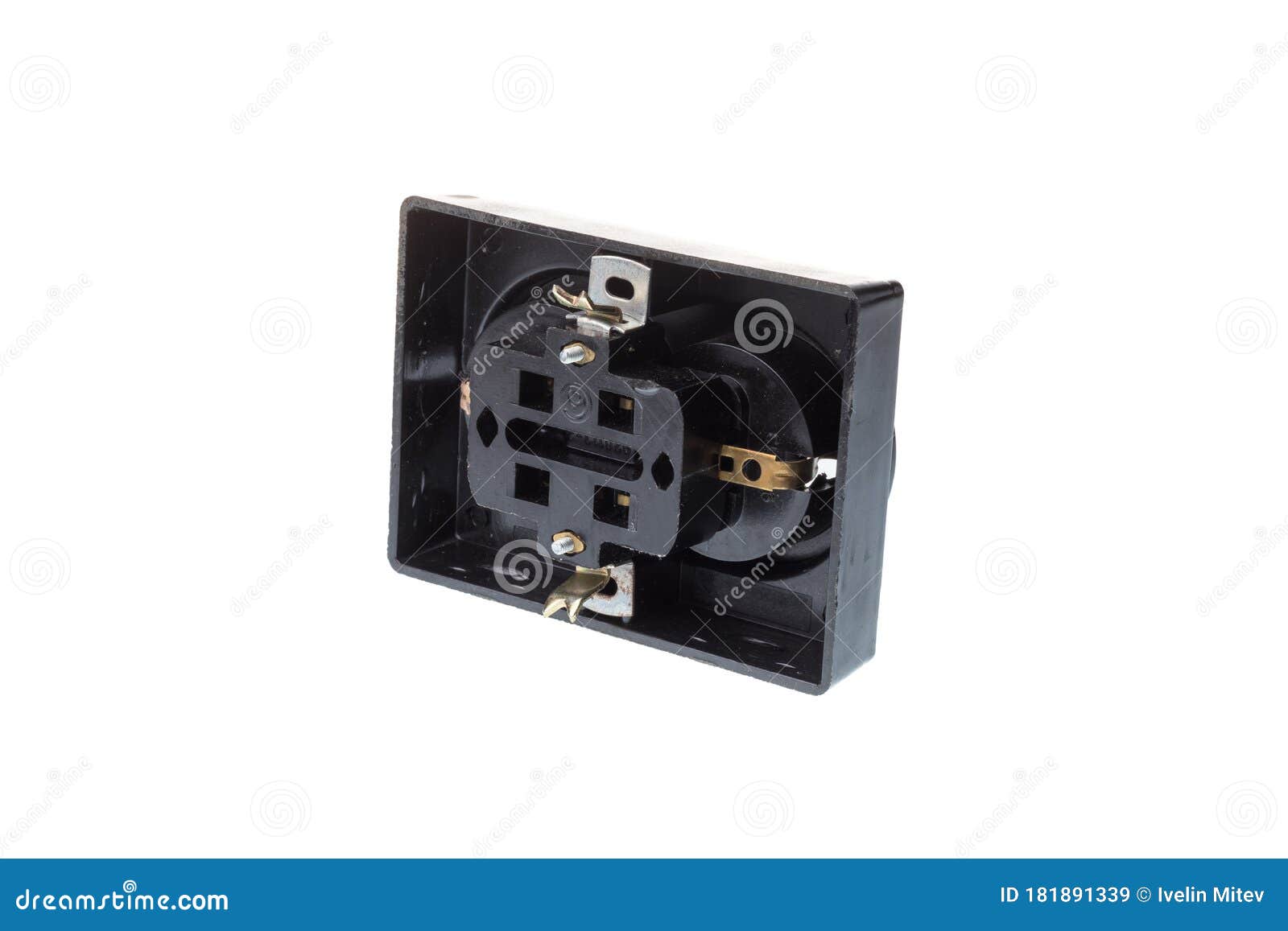 Back View of a Black Plastic Wall Socket Outlet, Isolated on White ...