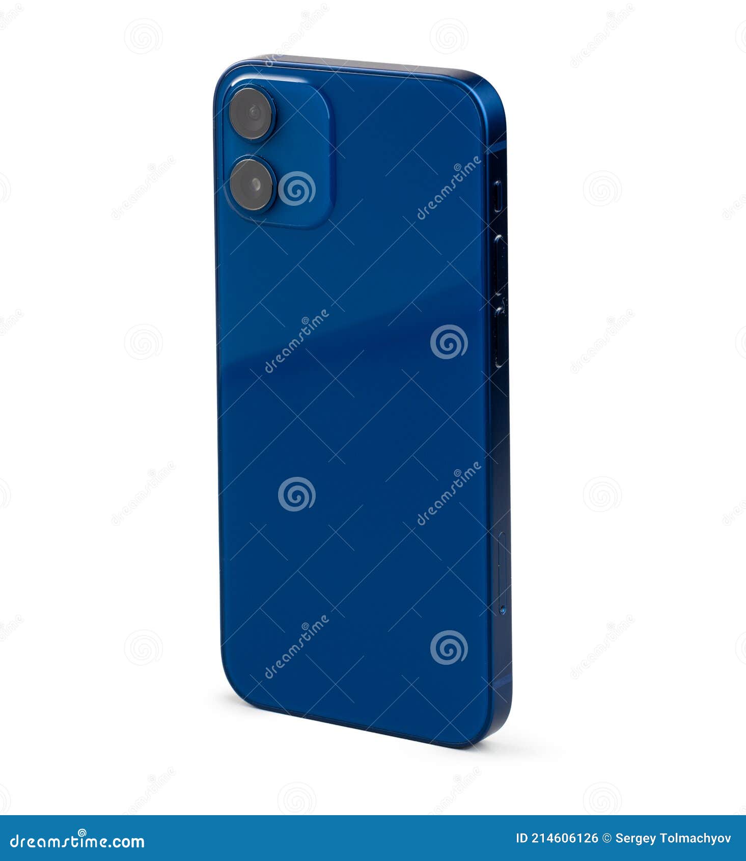 Back View of Blue Modern Smartphone Isolated on White Background Stock ...