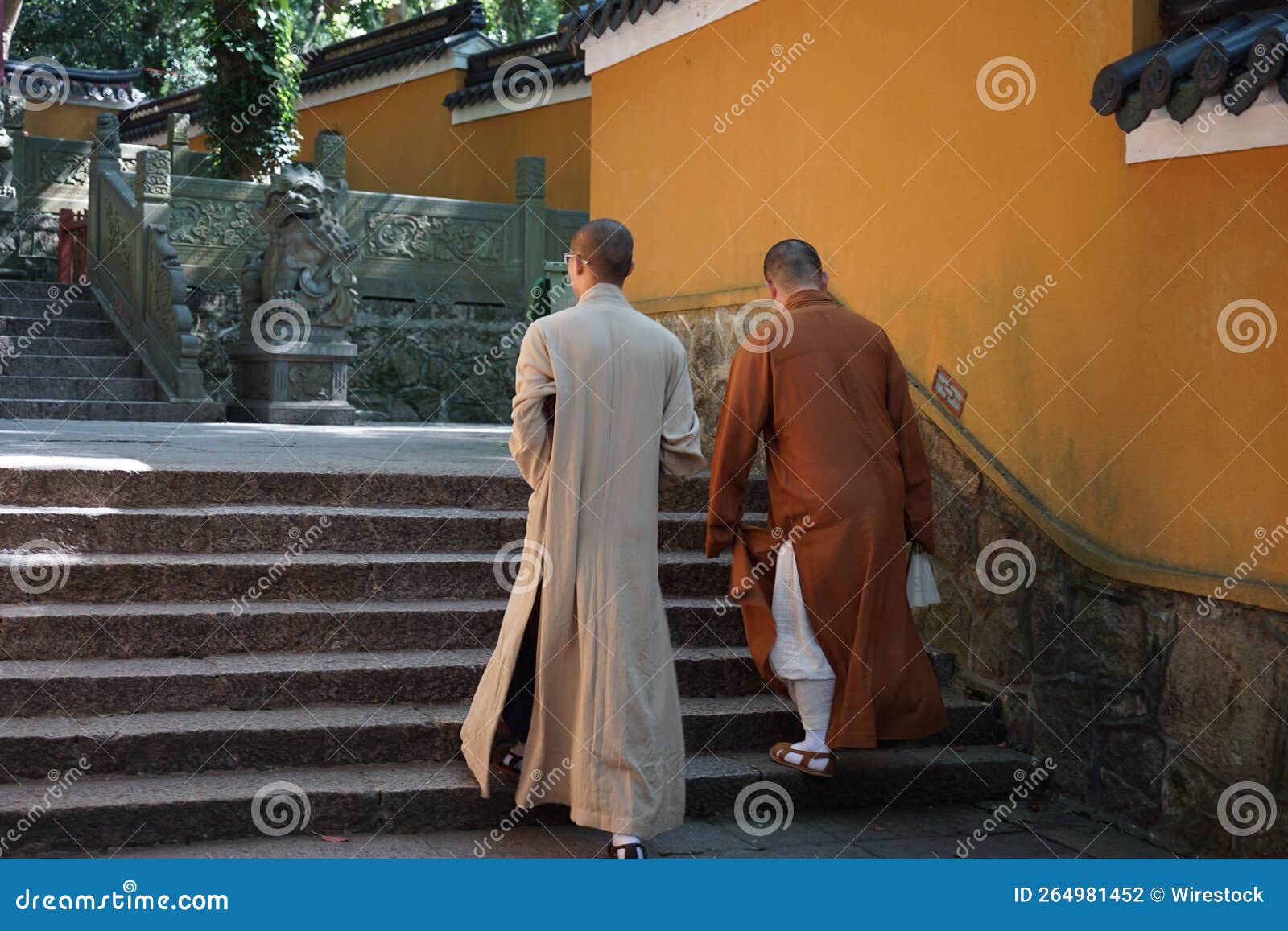 Back View of Buddhist Monks Stock Photo - Image of sculpture, walking ...