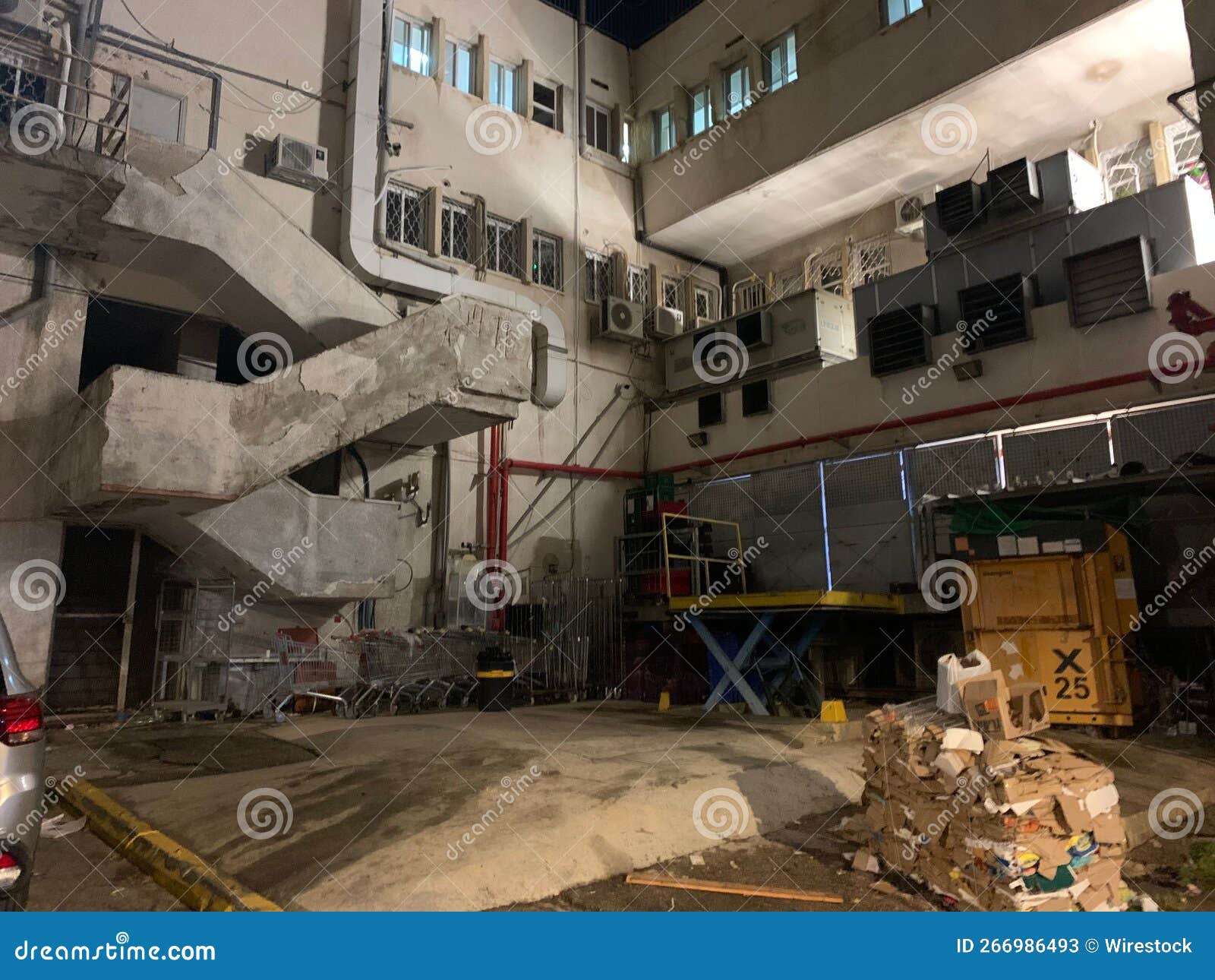 Back View of a Building at Night Stock Image - Image of wall, house ...