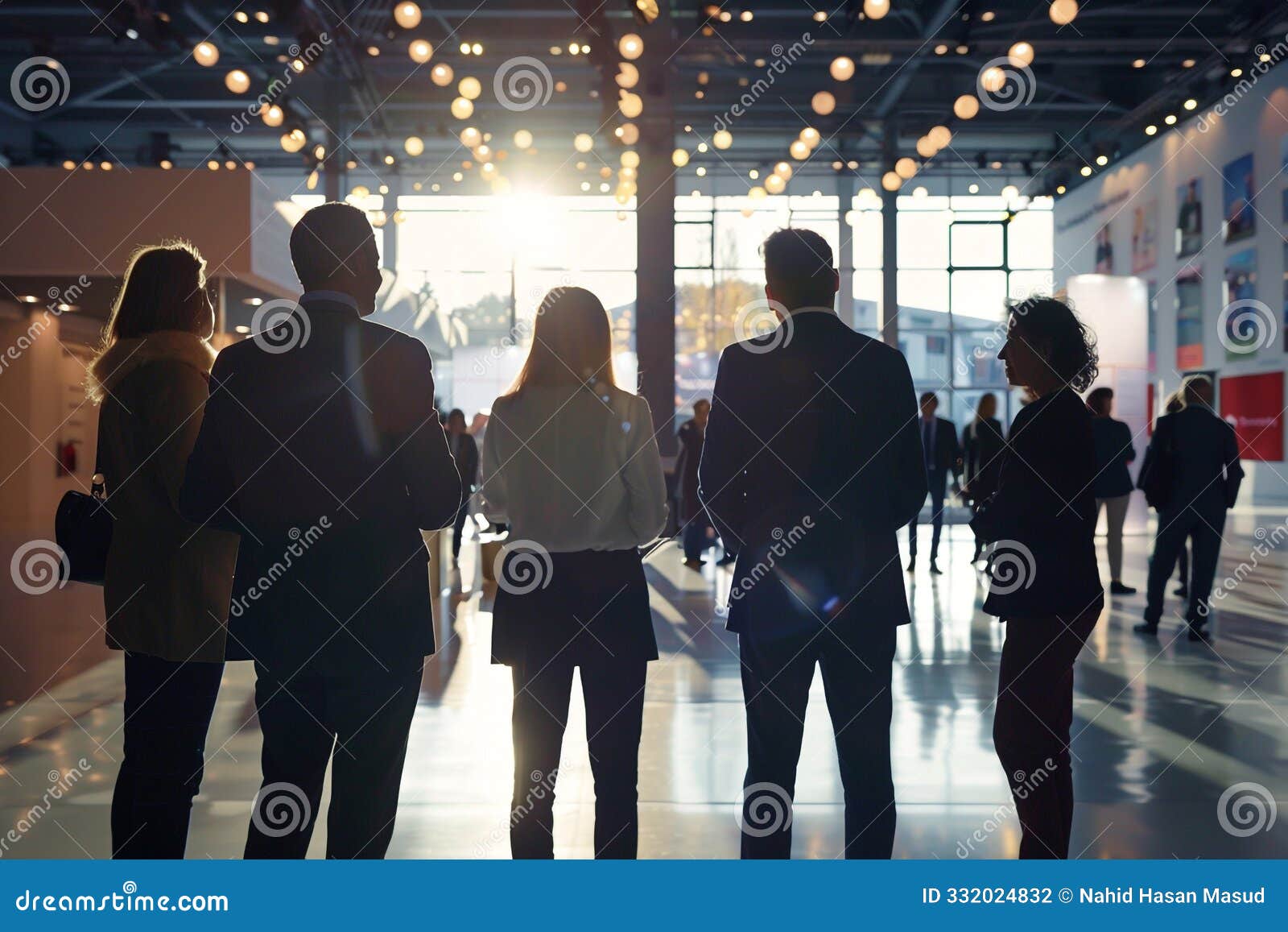 Back View of Business Executives Standing in Exhibition Hall Stock ...