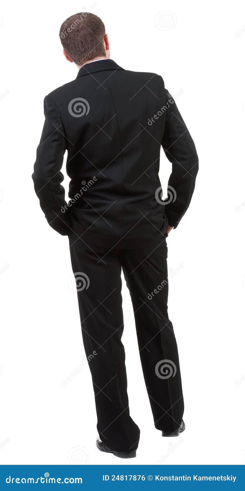 Back View of Business Man Looks Ahead. Young Guy in Black Suit Stock ...