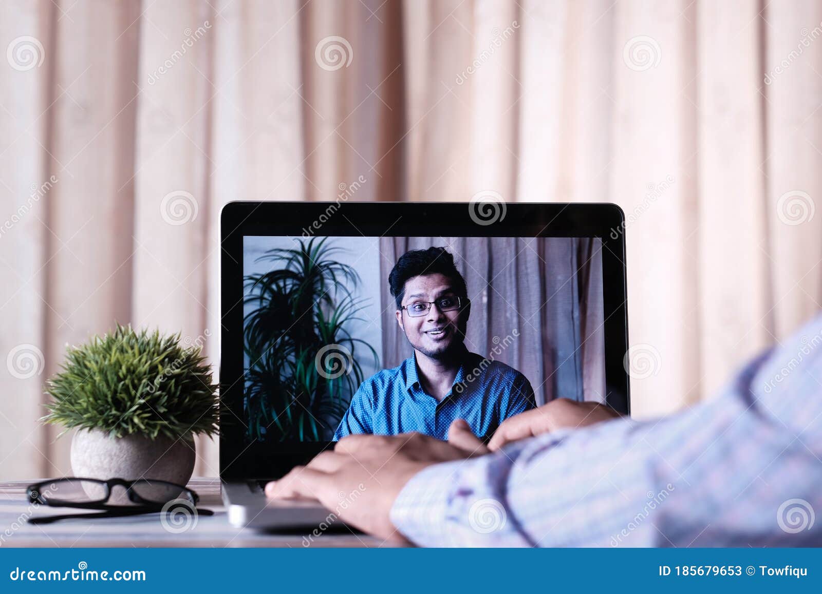 Back View of Business Man in Video Conference Discussing Strategy Stock ...