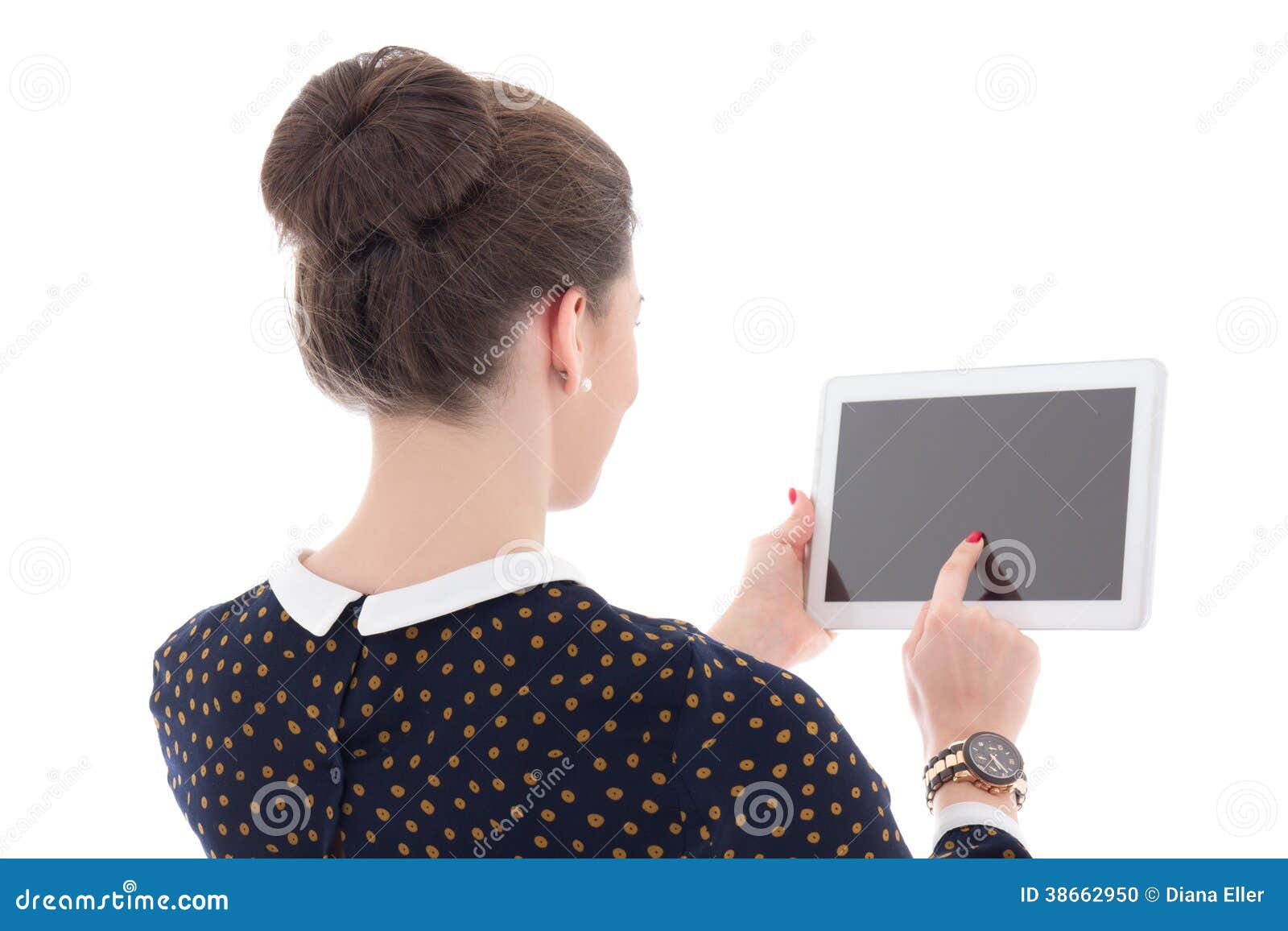 Back View of Business Woman Holding Tablet Pc Stock Photo - Image of ...