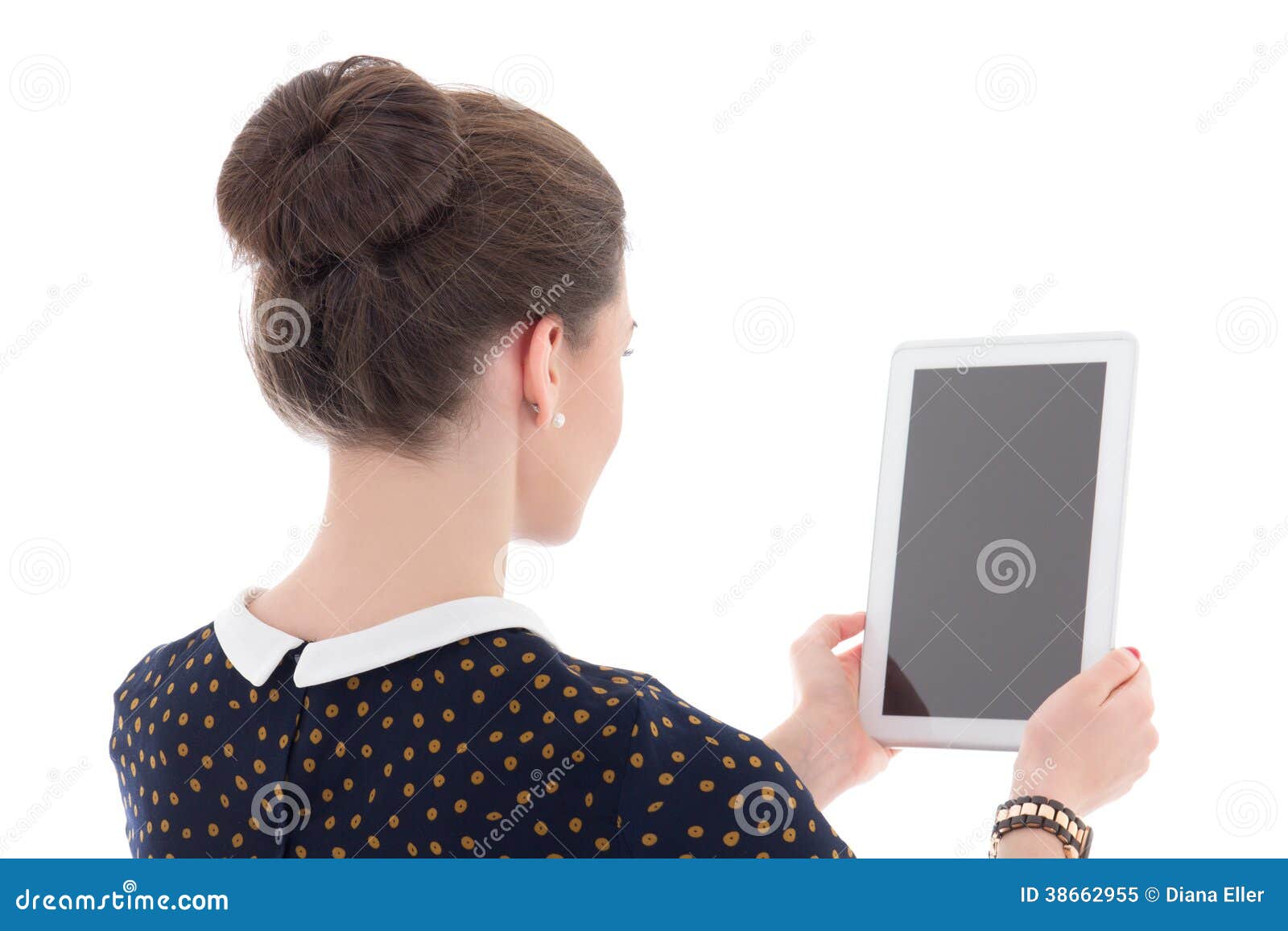 Back View of Business Woman Holding Tablet Pc Stock Image - Image of ...