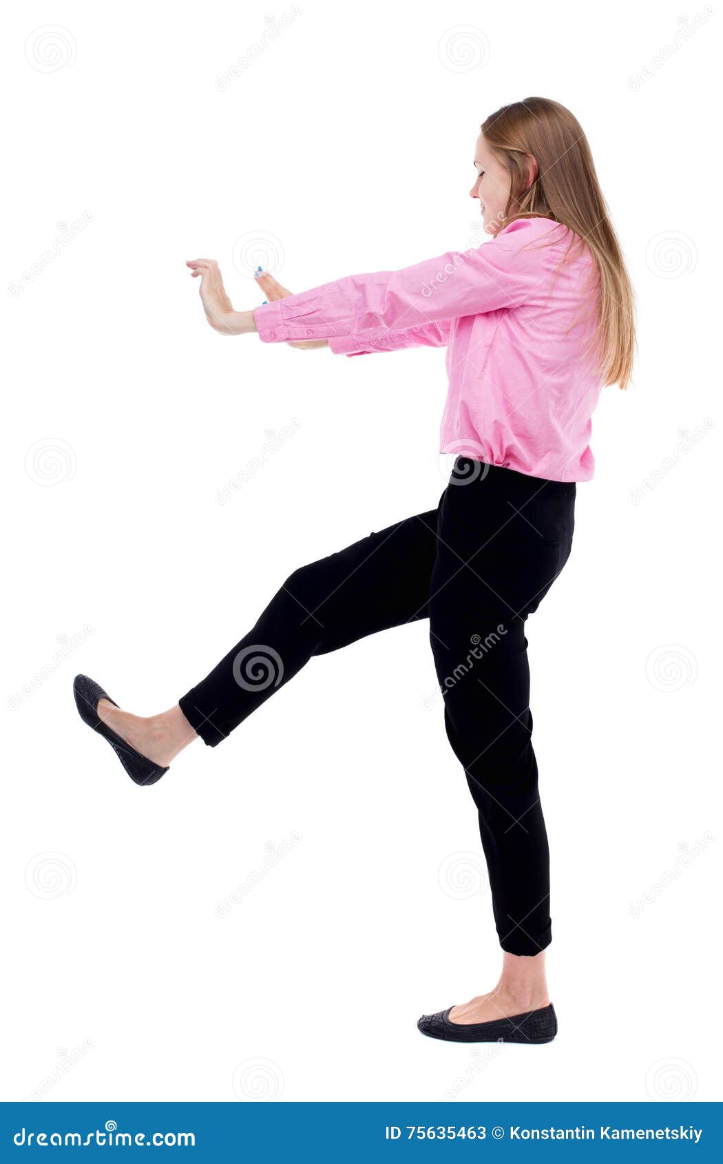 Back View of Business Woman Pushes Wall. Stock Image - Image of human ... Back View of Business Woman Pushes Wall. Stock Image - Image of human ...