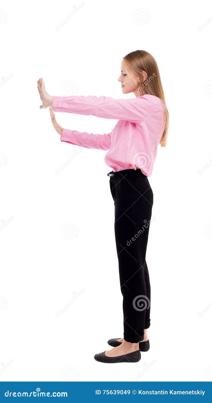 Back View of Business Woman Pushes Wall. Stock Image - Image of human ... Back View of Business Woman Pushes Wall. Stock Image - Image of human ...