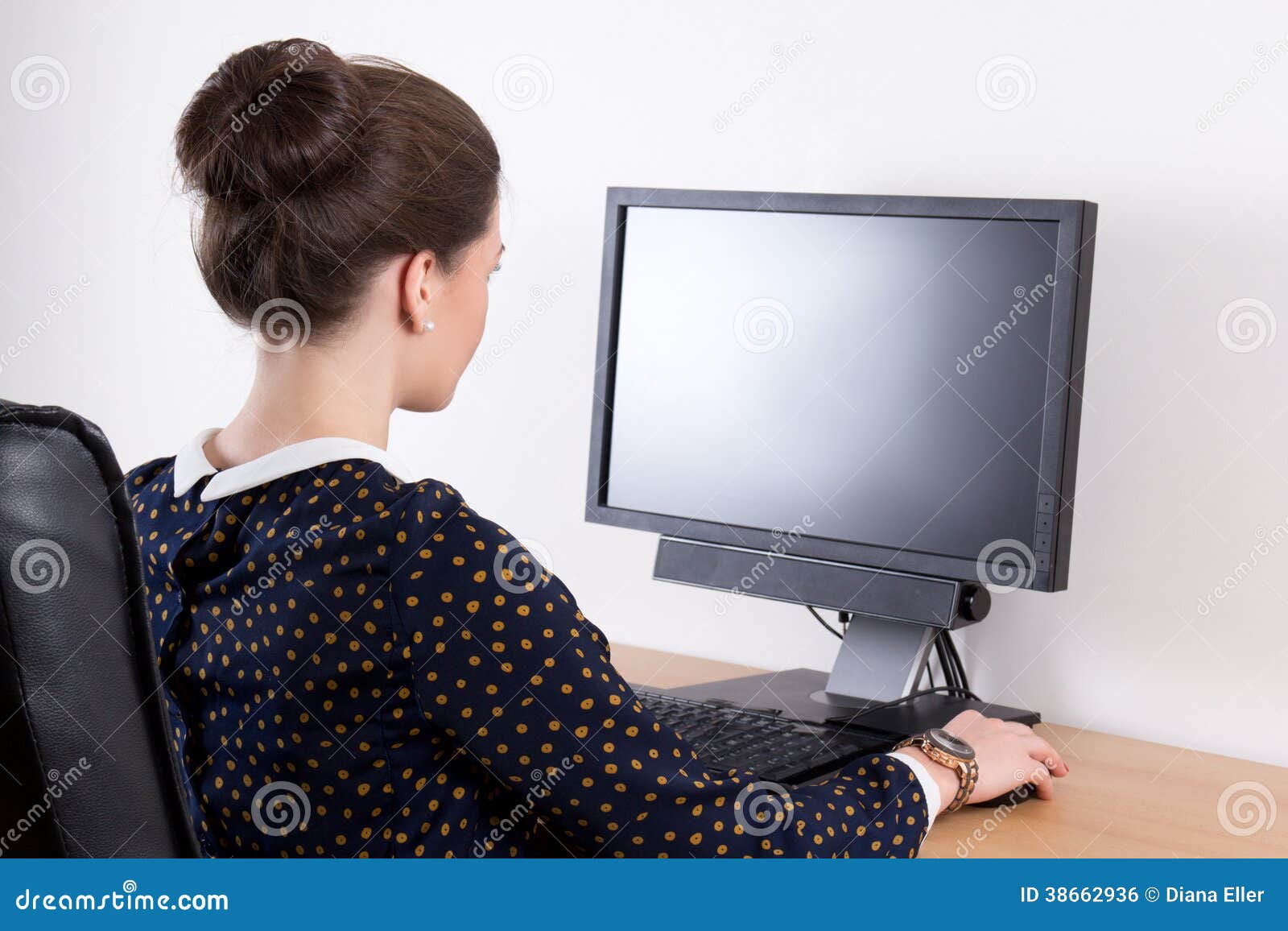 Back View of Business Woman Working in Office Stock Photo - Image of ...