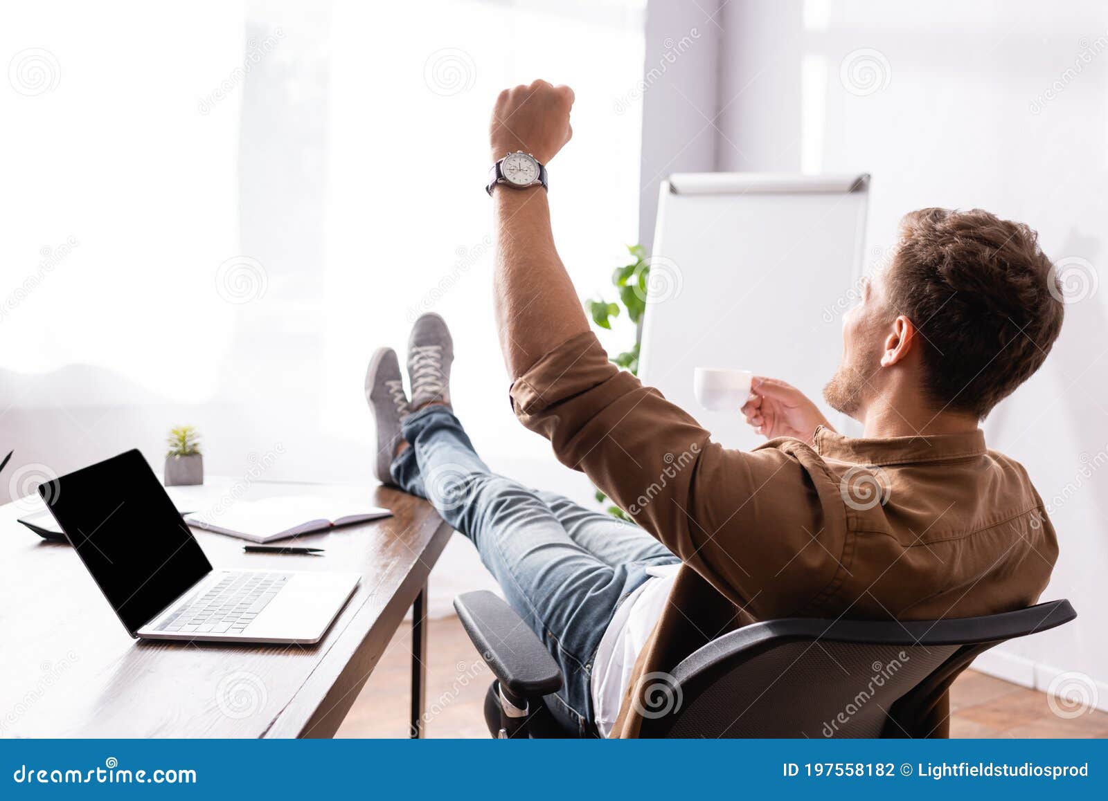 View of Businessman with Cup of Stock Photo - Image of gadget ...