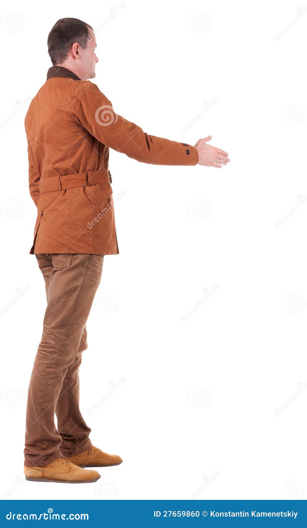 Back View of Businessman in Movement Reaches Out To Shake Hands Stock ...