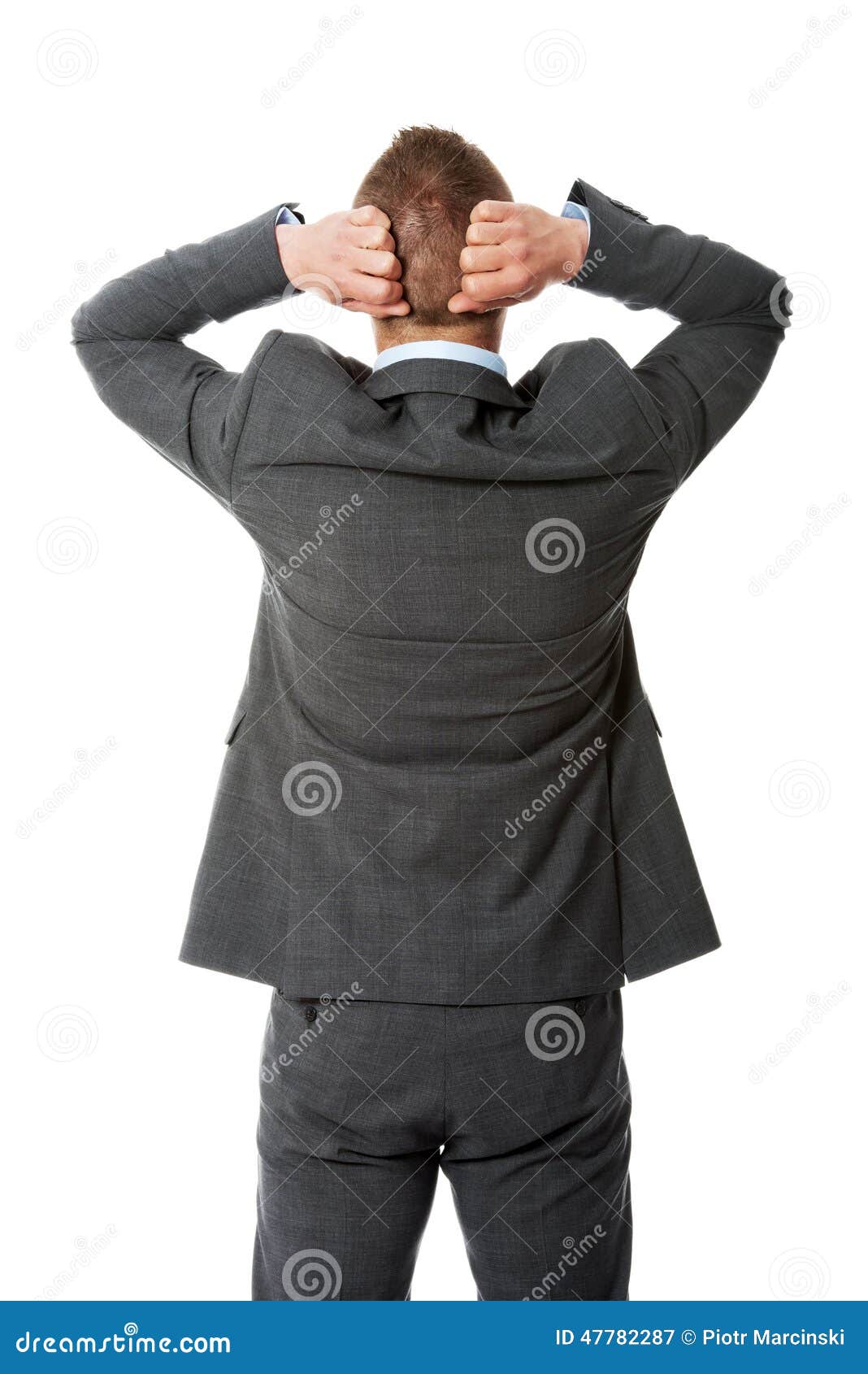 Back View Businessman Putting Hands on the Nape Stock Image - Image of ...